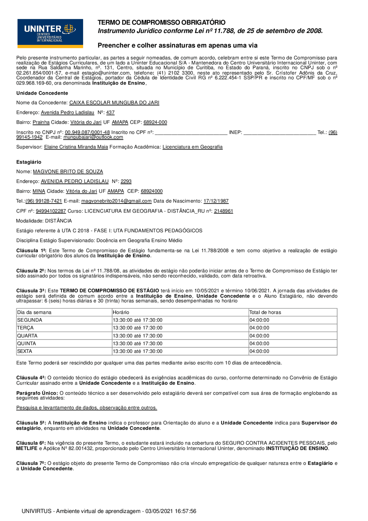 Ficha Do Estagio Esquemas Estática Docsity