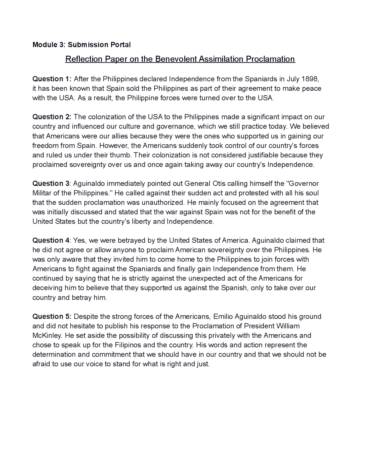 RPH-Benevolent Assimilation - Docsity