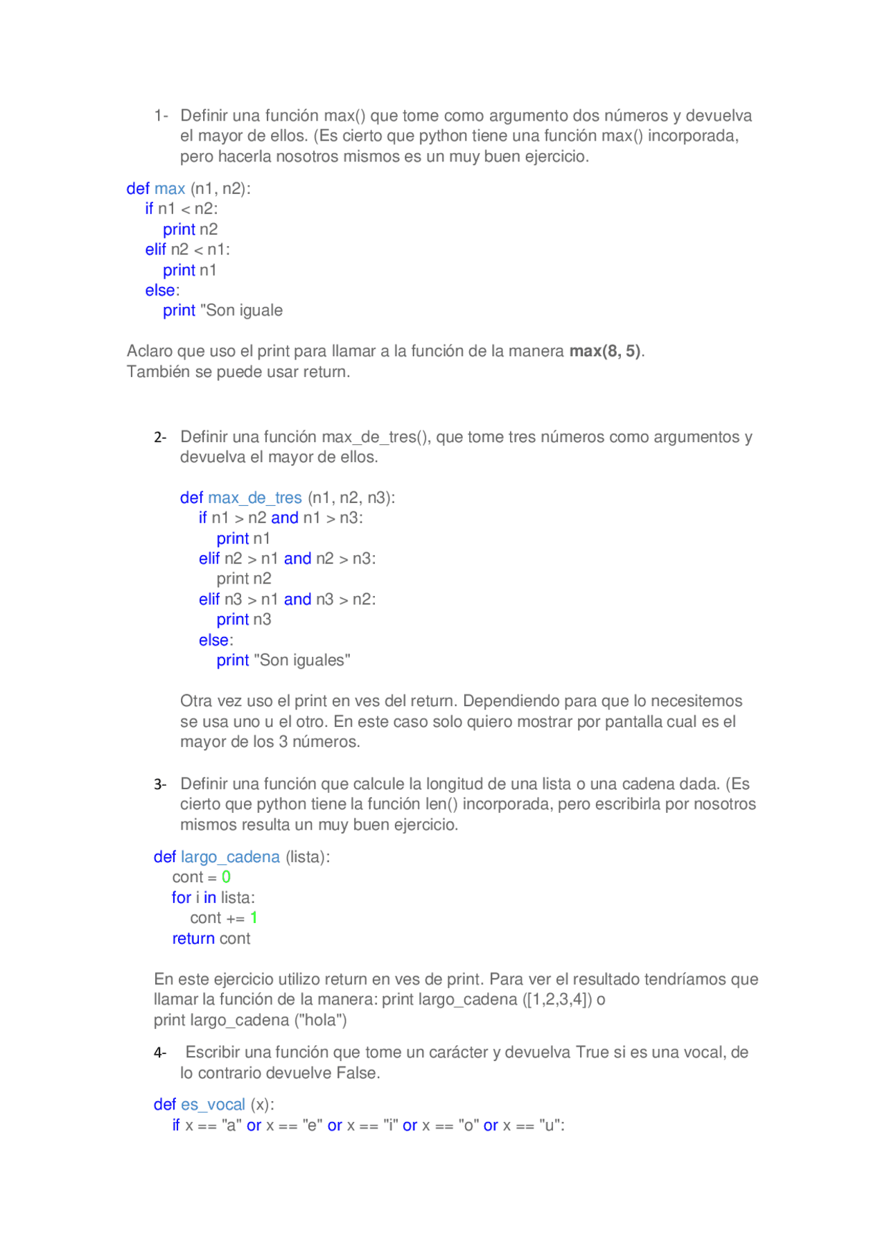 Ejercicios de refuerzo Python - Docsity