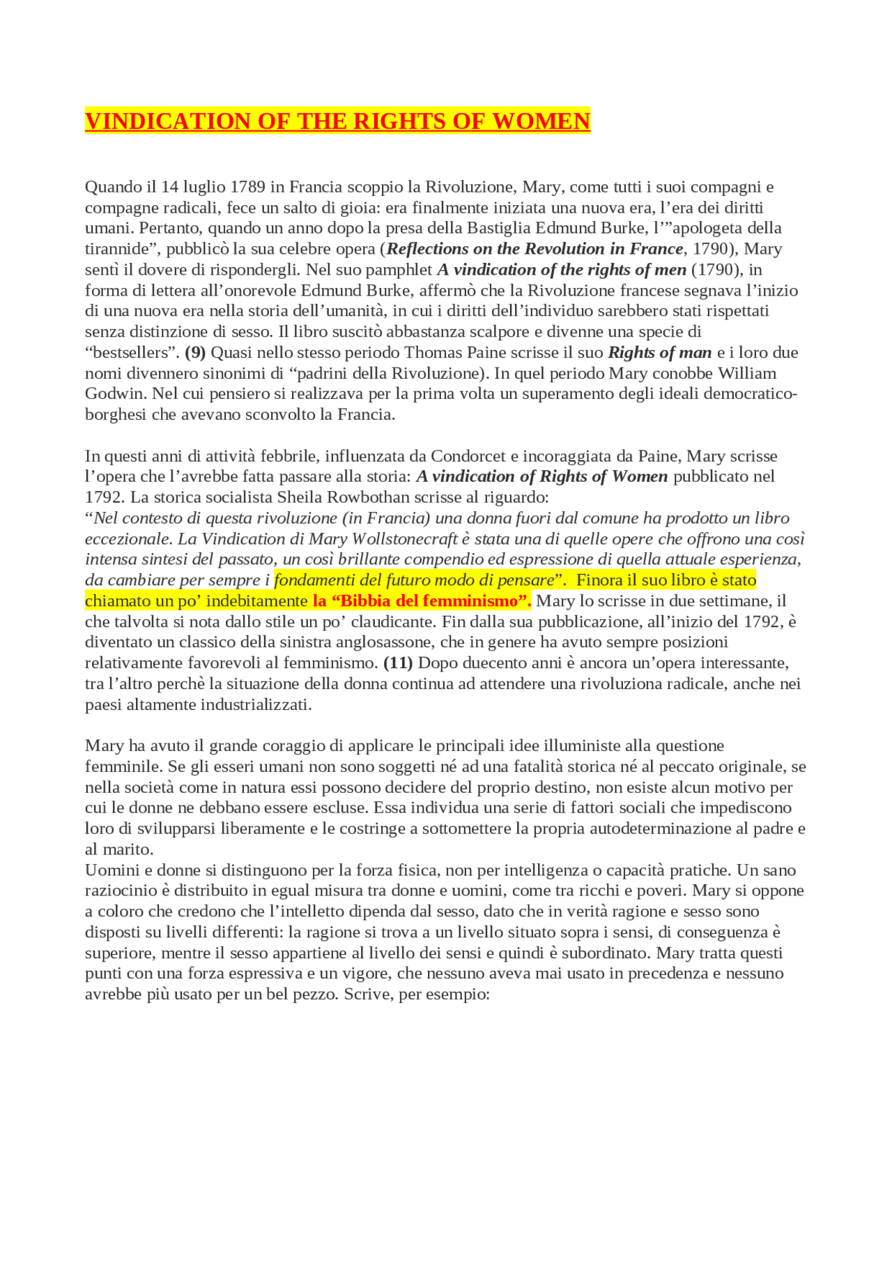 Analisi Dettagliata Vindication Docsity