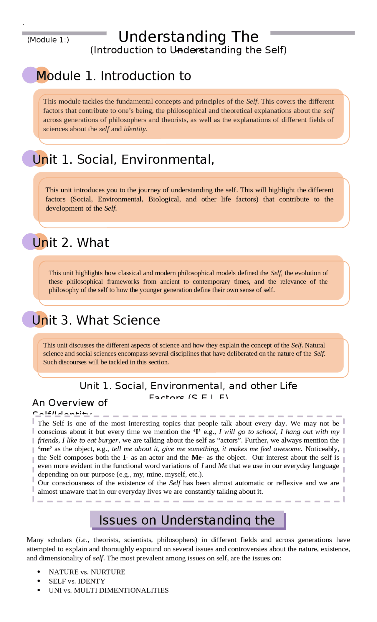 Understanding The Self | Lecture notes Personality Development | Docsity