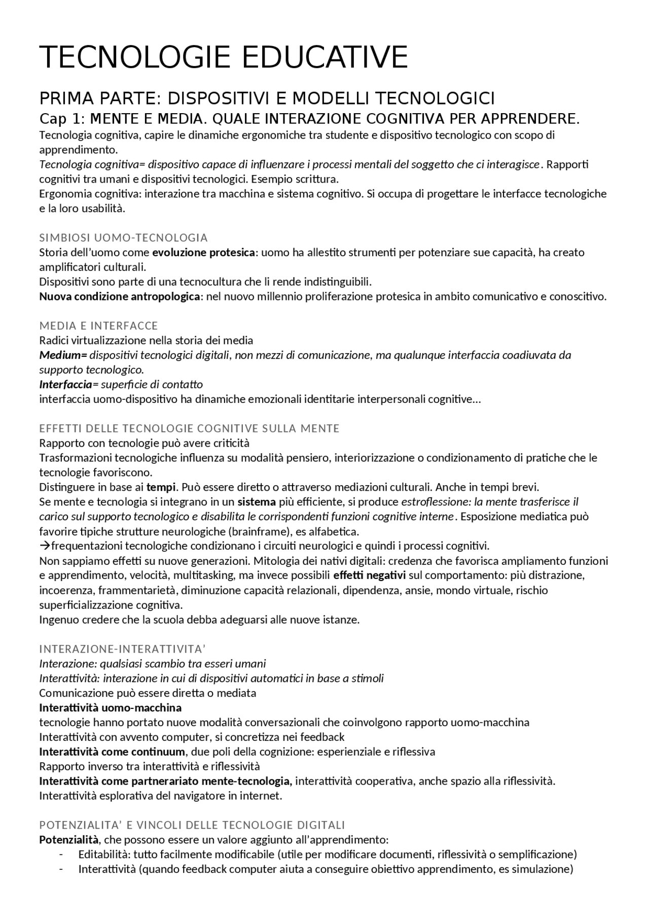 Riassunto Tecnologie Educative Scienze Della Formazione Primaria Docsity