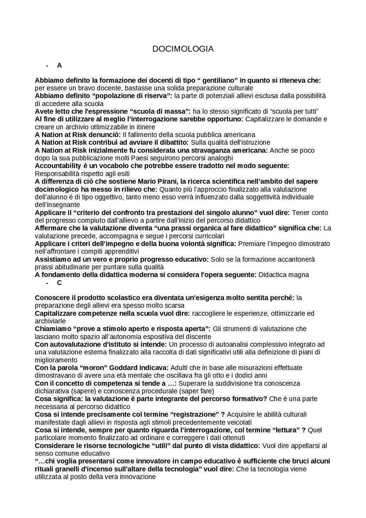 Domande Desame Di Docimologia Docsity