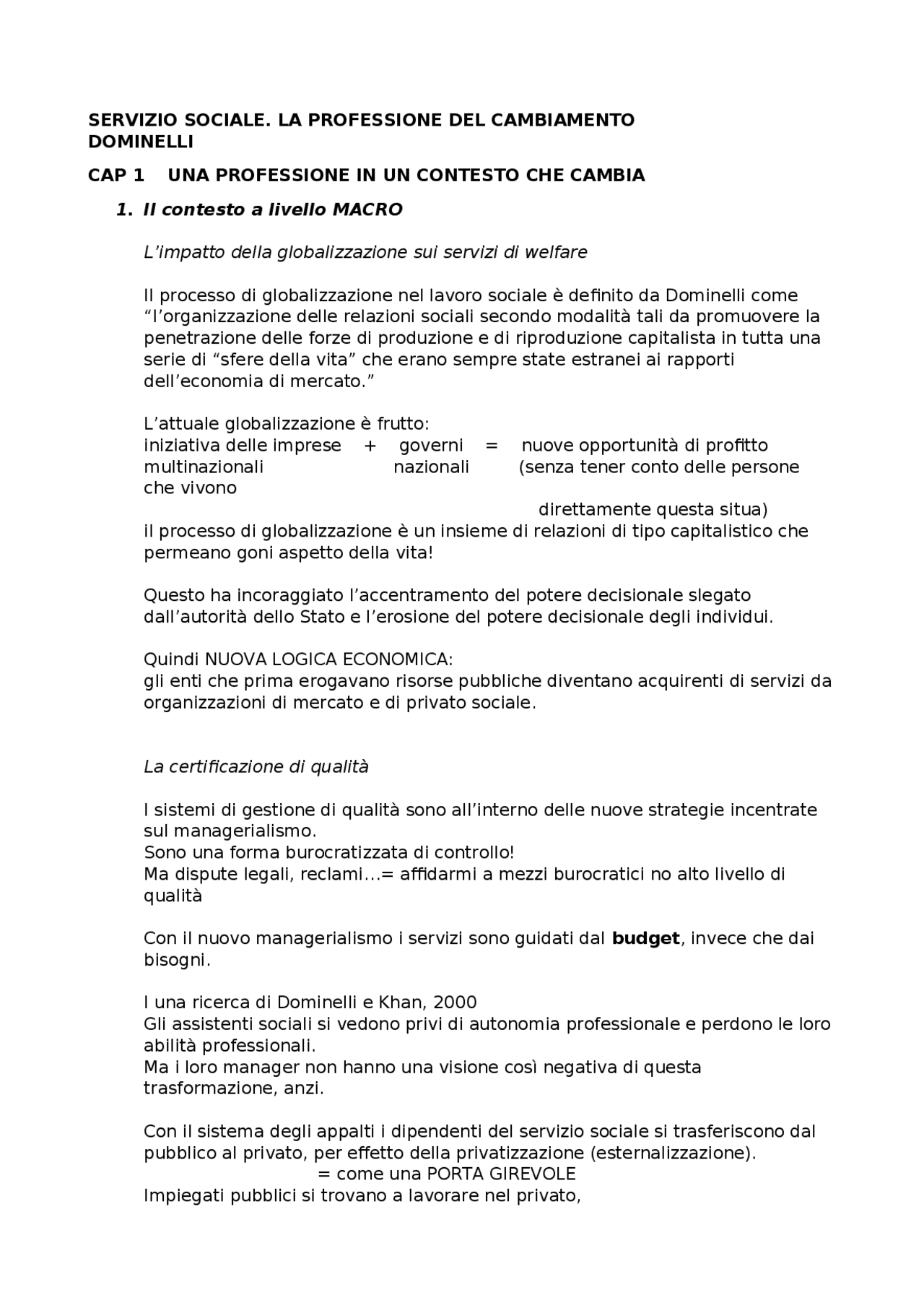 Servizio Sociale La Professione Del Cambiamento Docsity