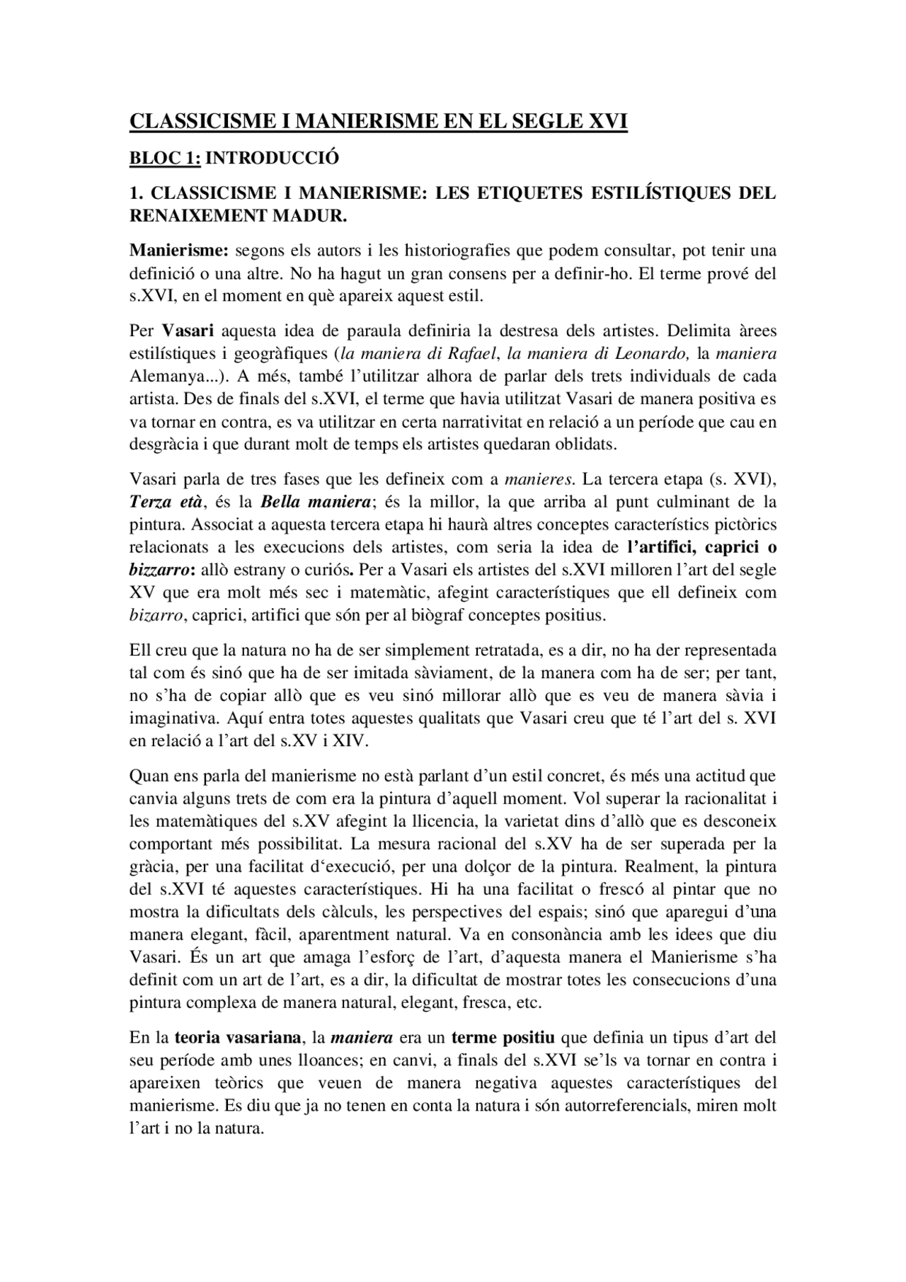 Classicisme I Manierisme En El Segle Xvi Docsity