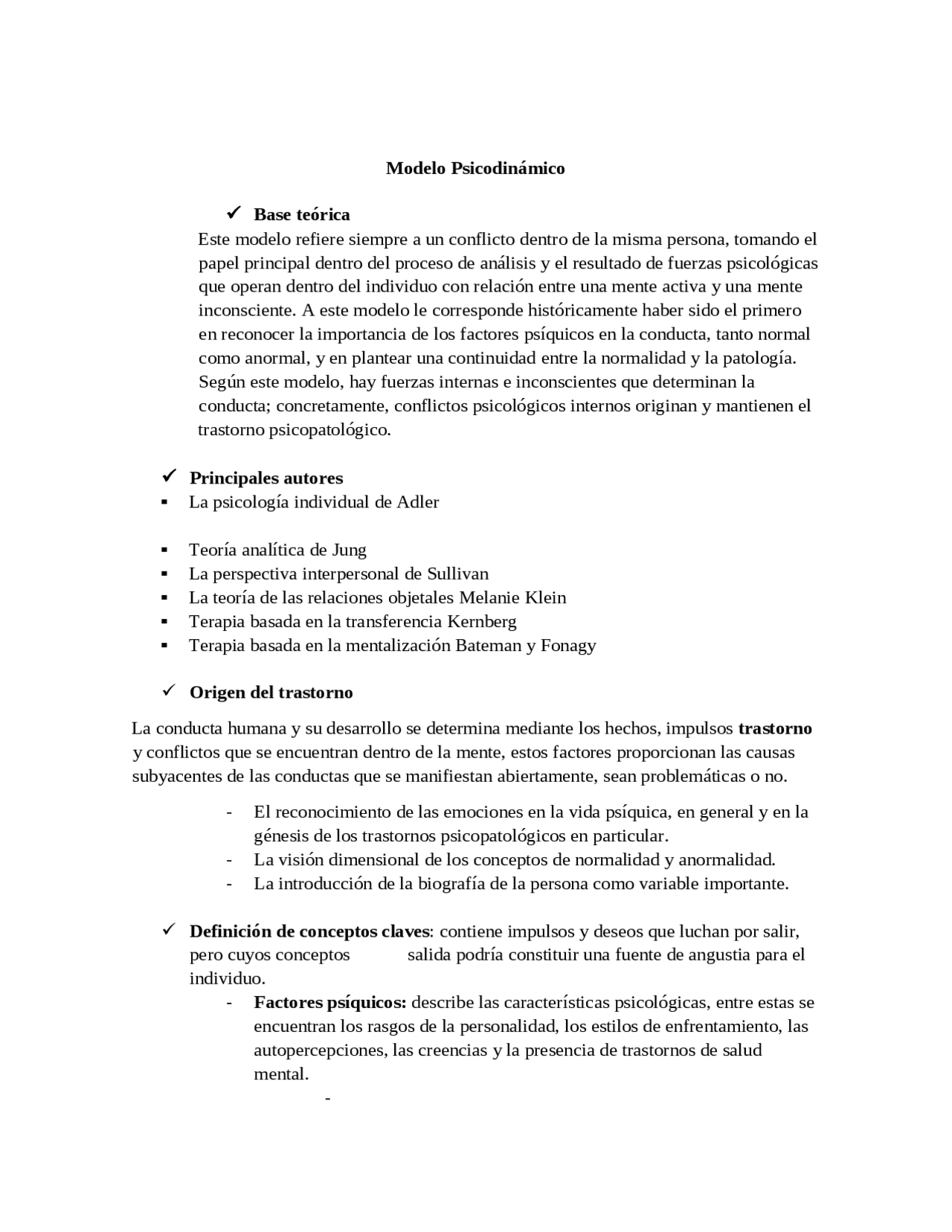 Modelo Psicodinamico Docsity