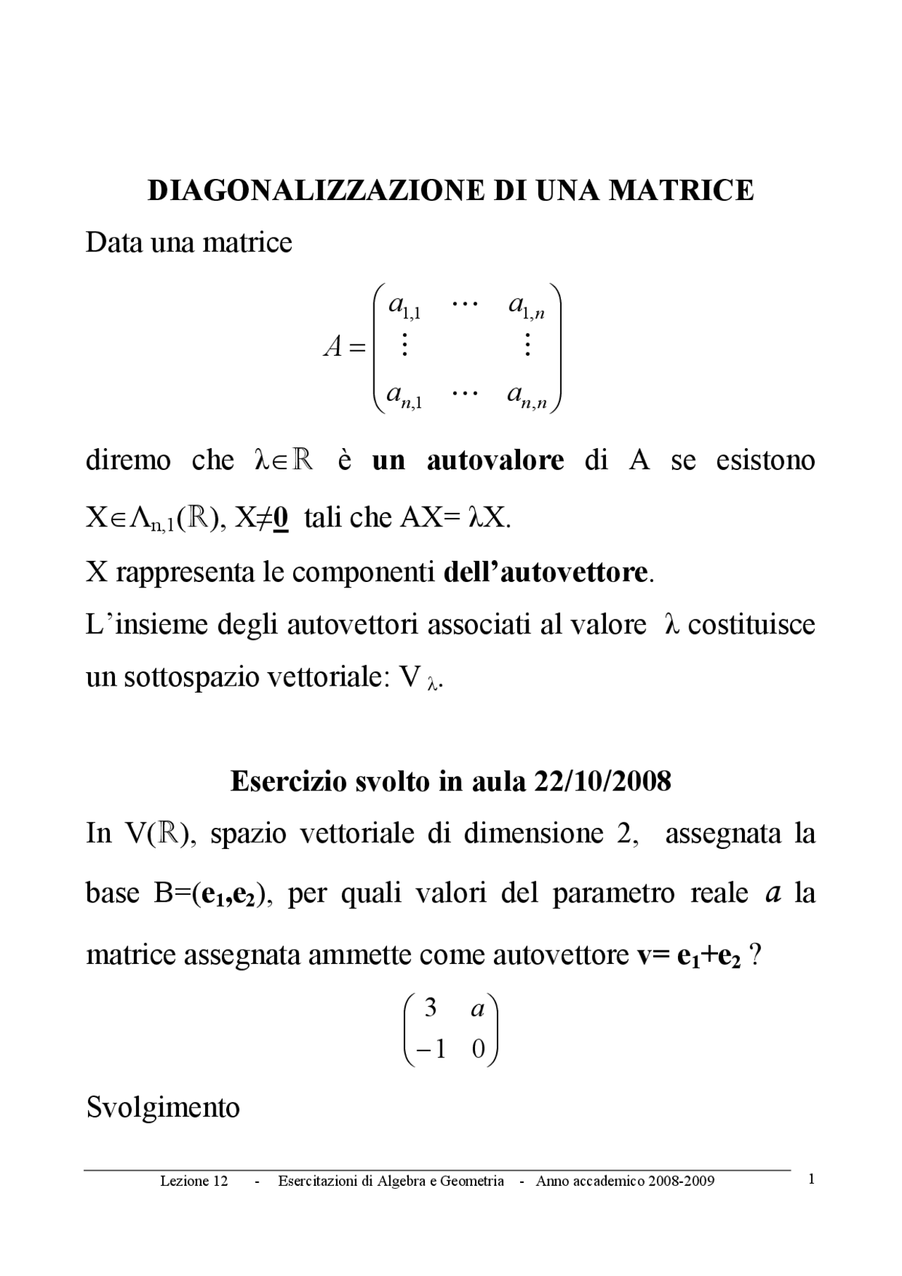 Matrici e calcolo lineare - Docsity