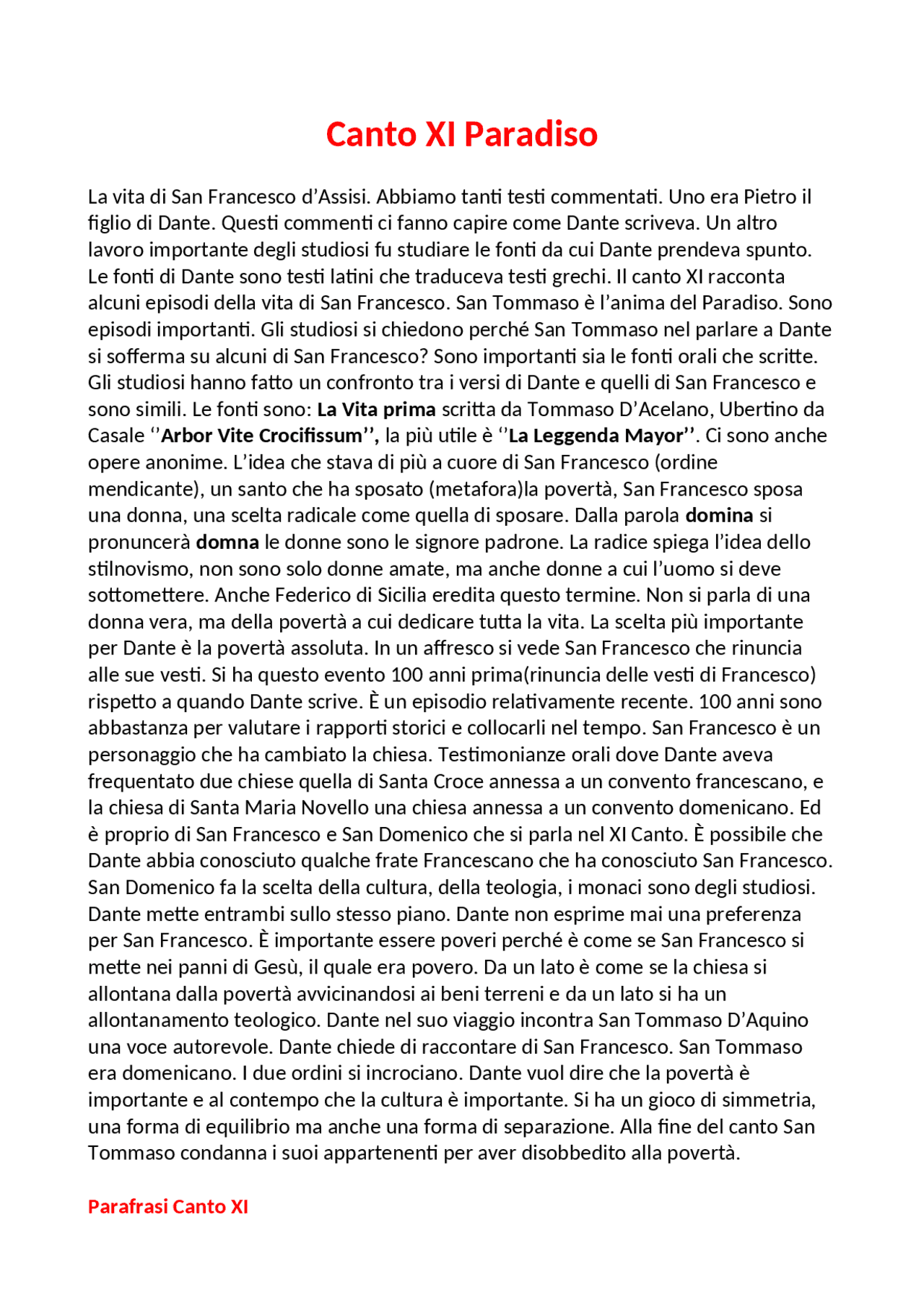 Canto XI PARADISO, Dante Alighieri - Docsity