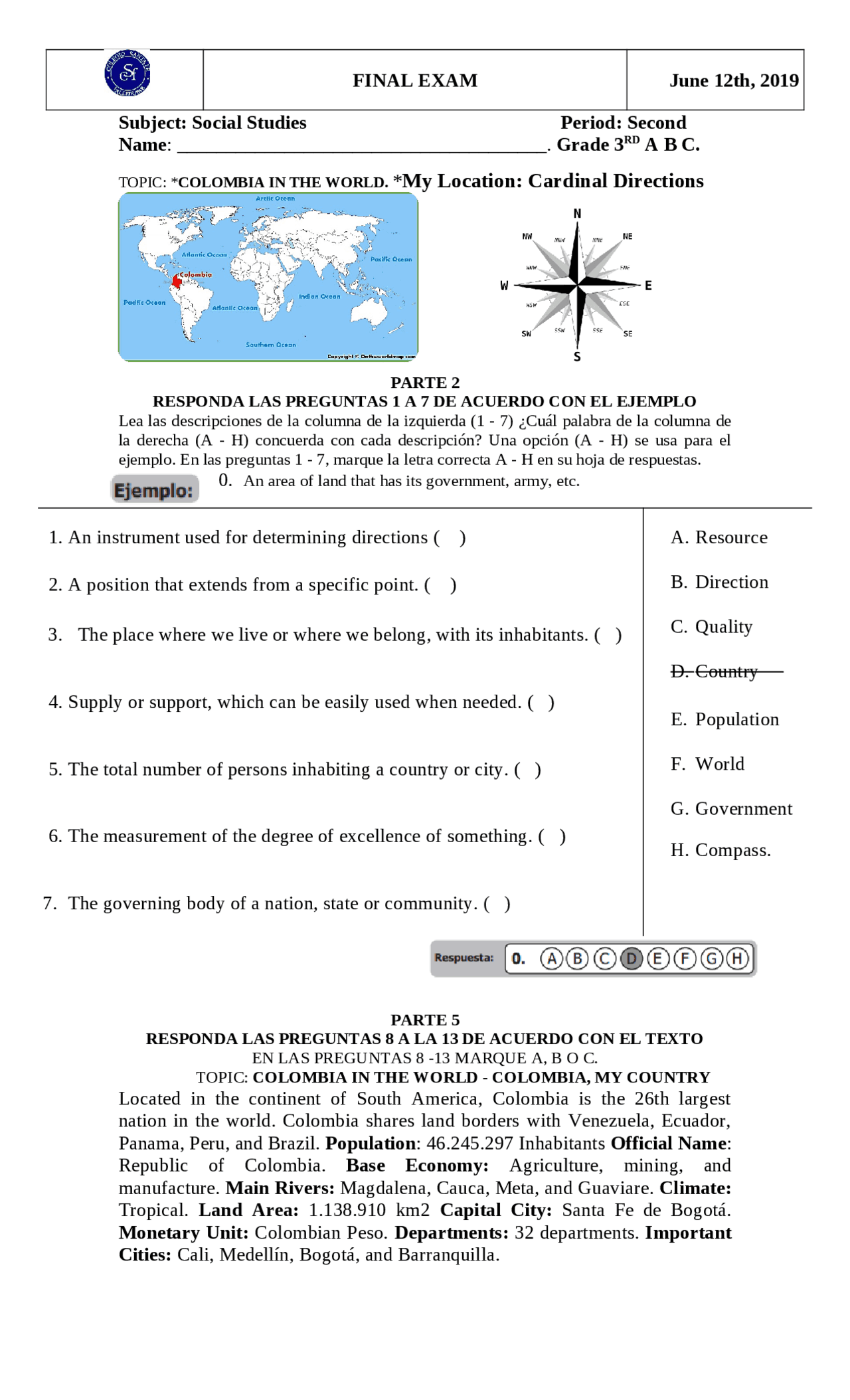 Final Exam 3rd grade - Docsity