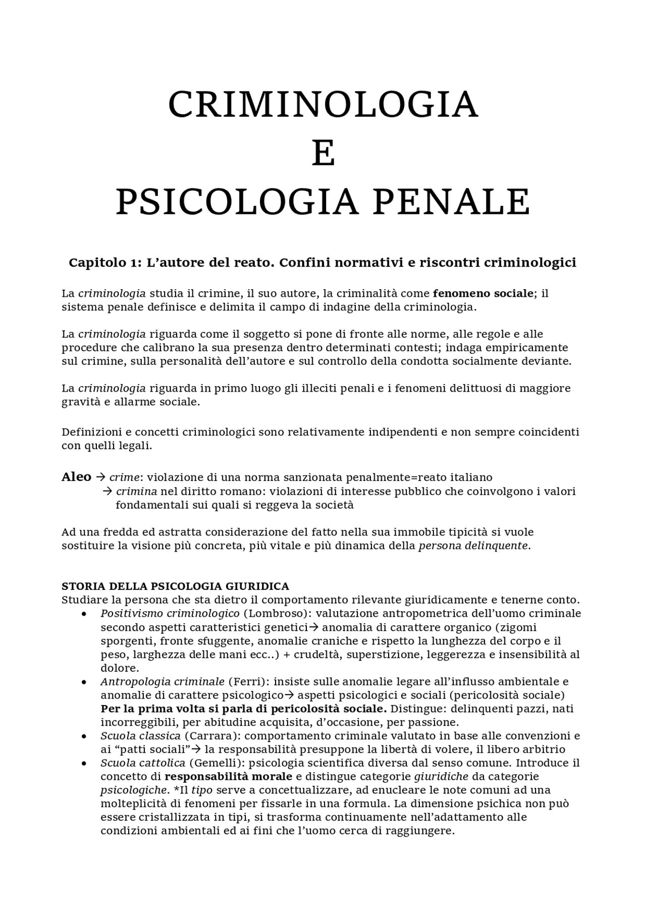 Sintesi Criminologia Docsity