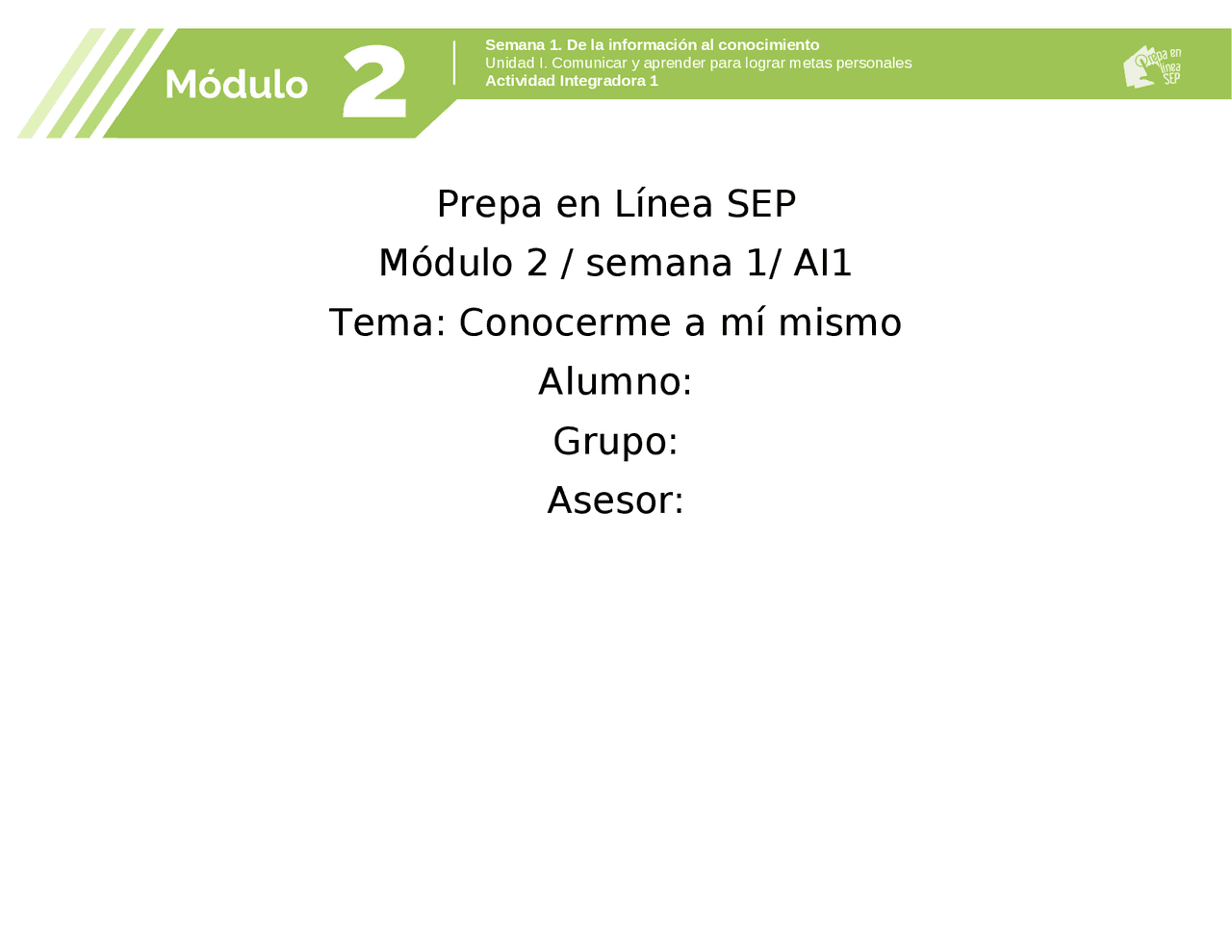 "Conócete a ti mismo" Prepa en Línea Sep Módulo 2 Semana 2 AI1 | Ejercicios de Lengua y ...