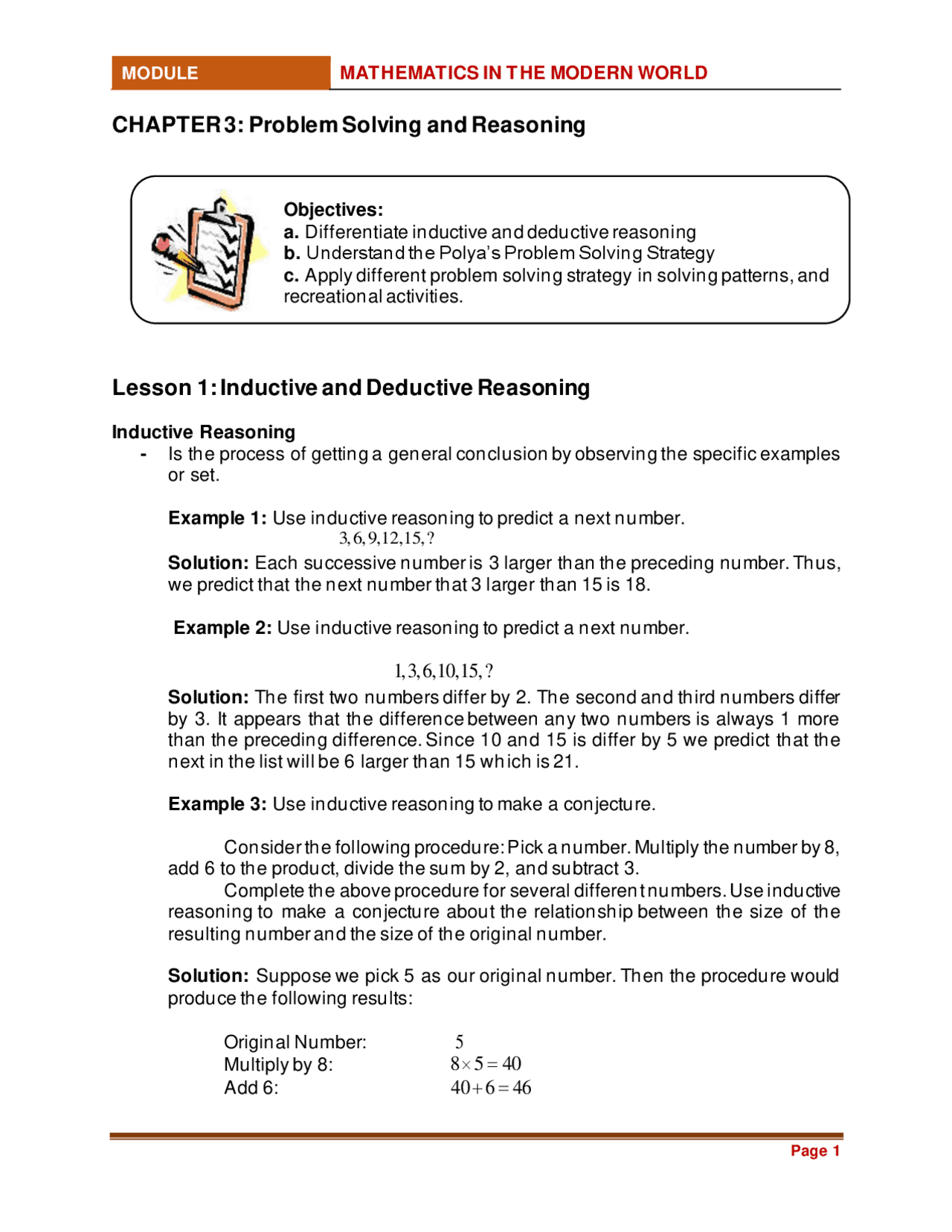 Mathematics In Modern World Chapter 3 Problem Solving And Reasoning Mathematics In Modern World Chapter 3 Problem Solving And Reasoning