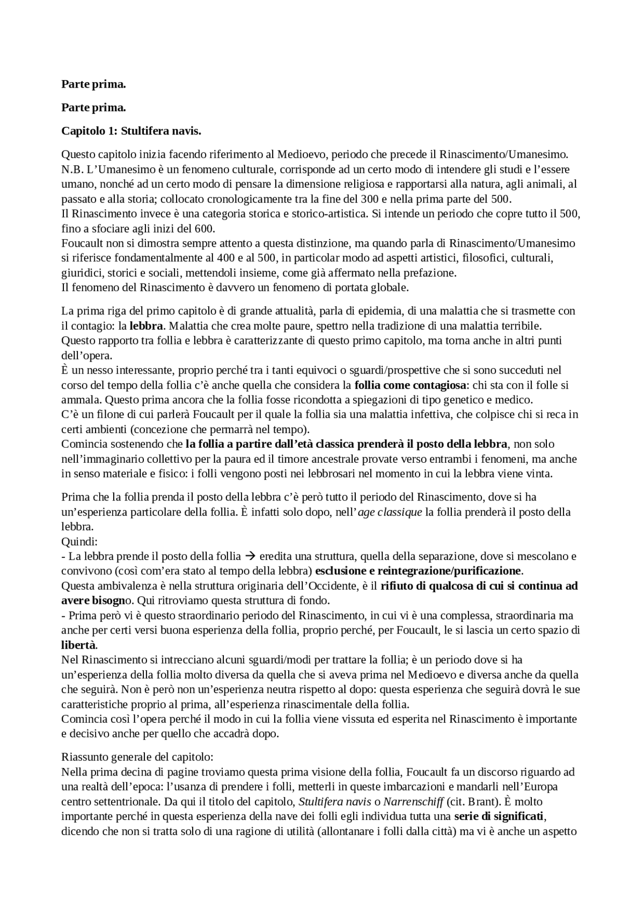 Riassunto I Parte Storia Della Follia Docsity
