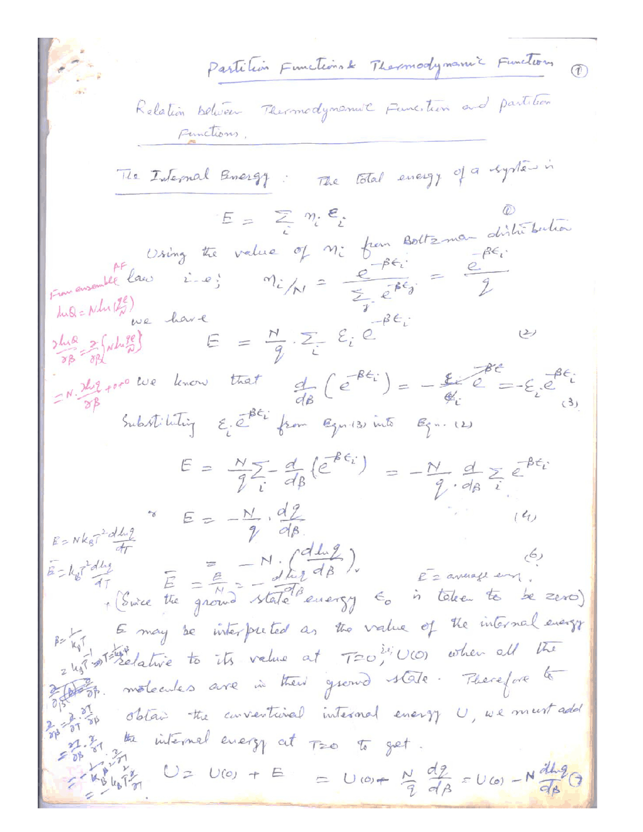 Partition Function And Thermodynamic Function By Mohammad Nadeem Parray