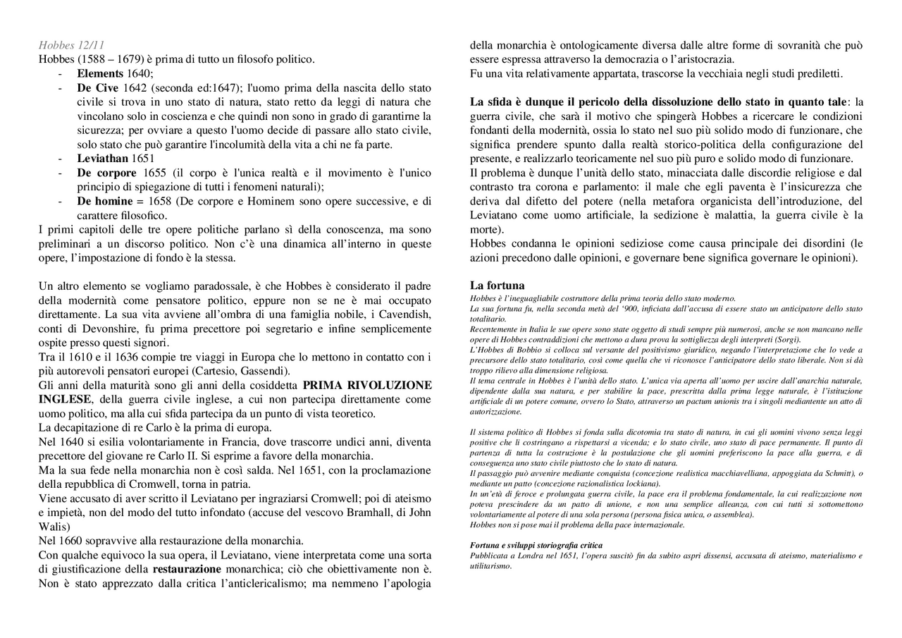 Appunti Su Thomas Hobbes Docsity