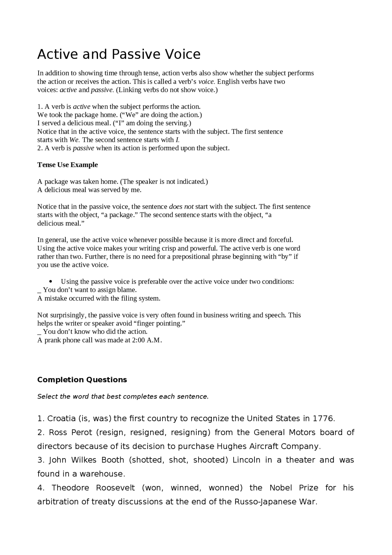 Active And Passive Voices Uses Docsity