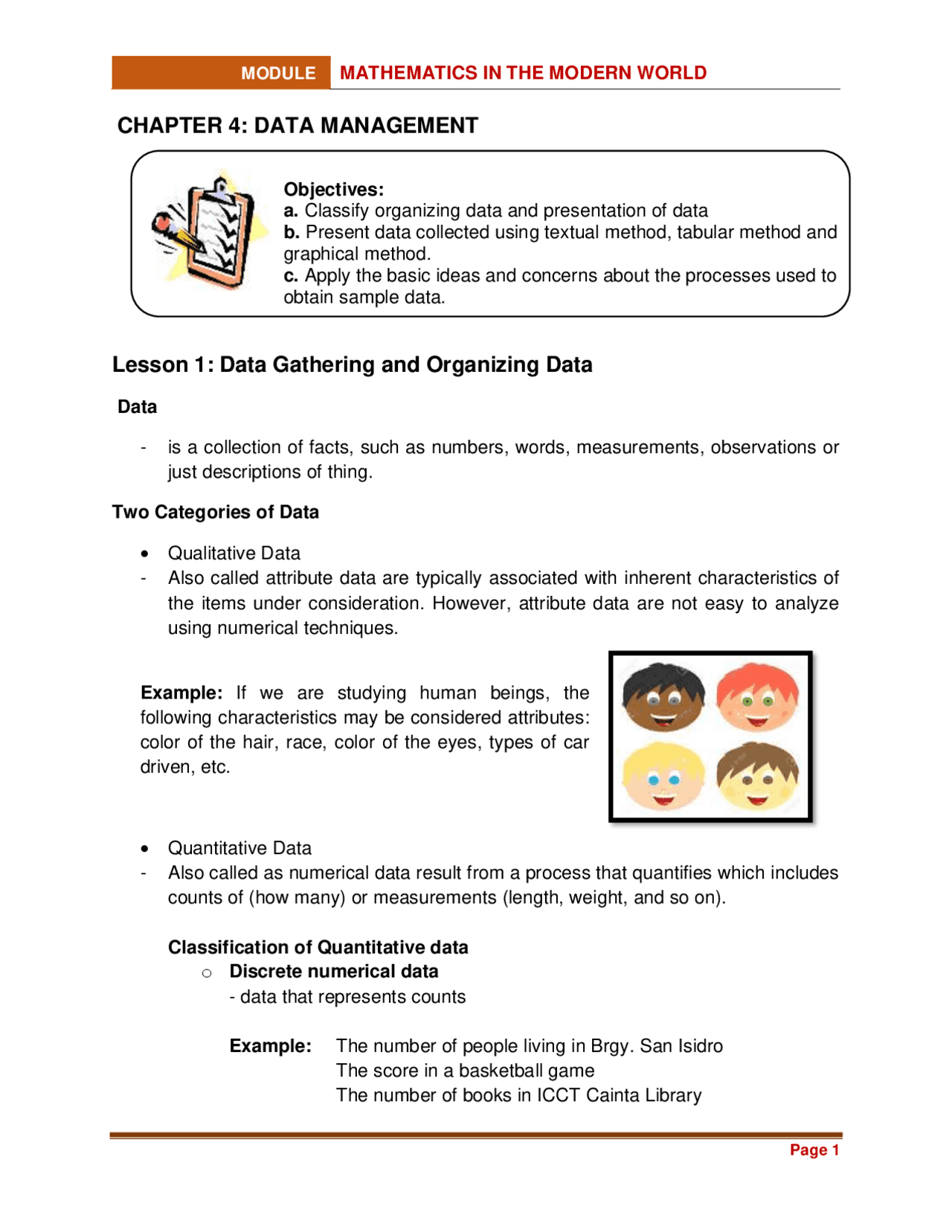 Mathematics in Modern World Chapter 4 - Data Management | Papers ...