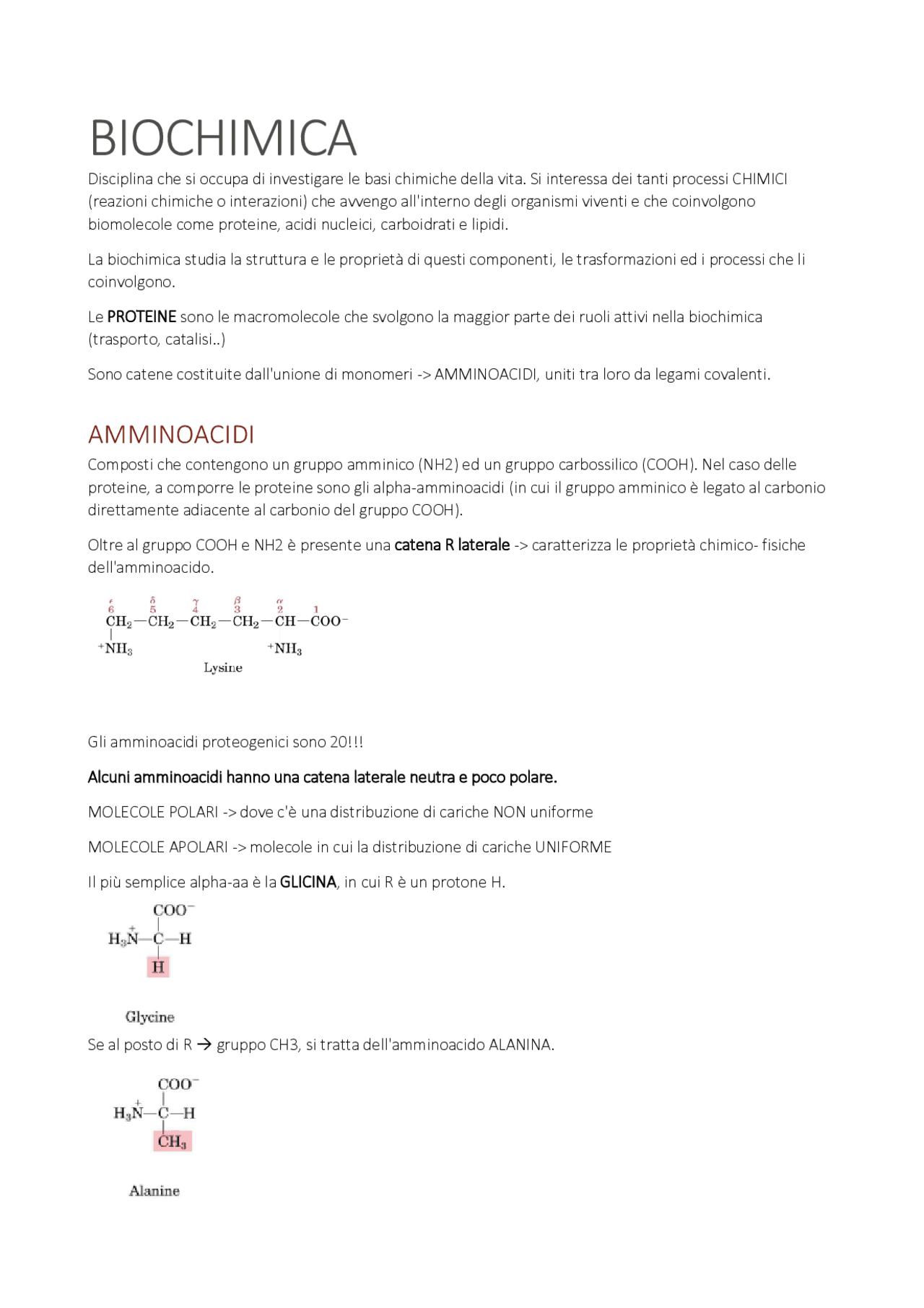 Appunti Prime Lezioni Biochimica Docsity
