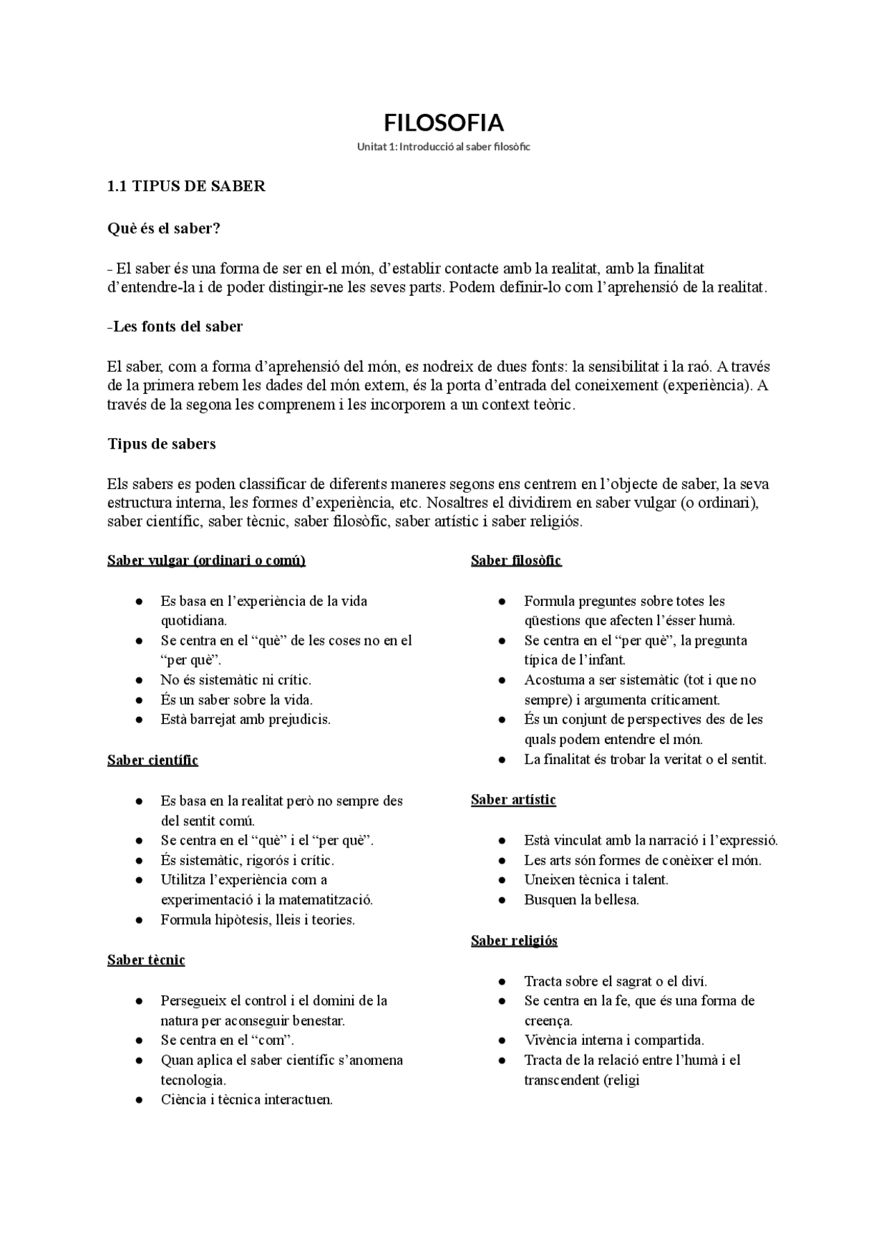 Apunts Examen Filosofia Unitat 1 1r Batx Docsity