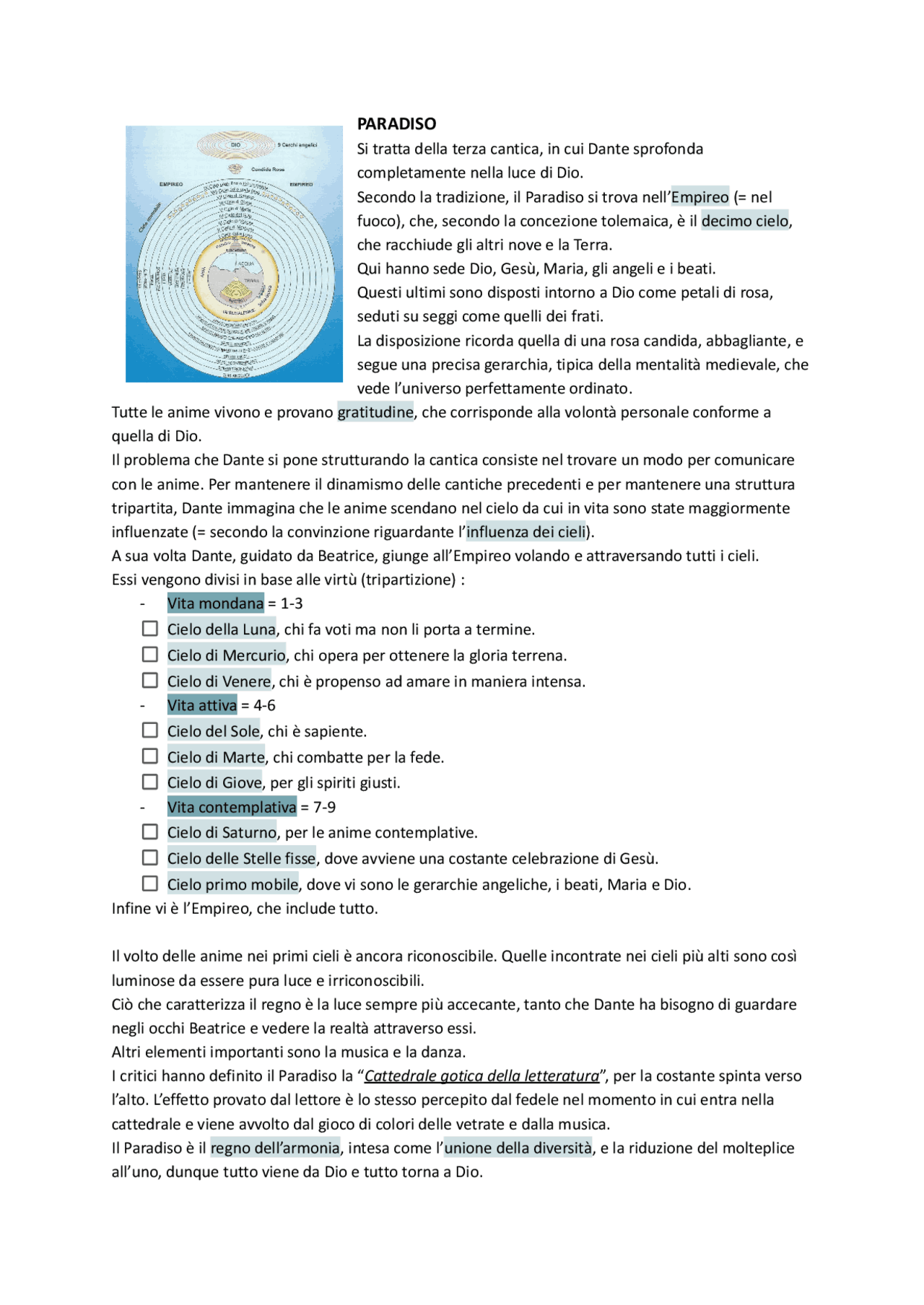 Il Paradiso Dante Alighieri Docsity