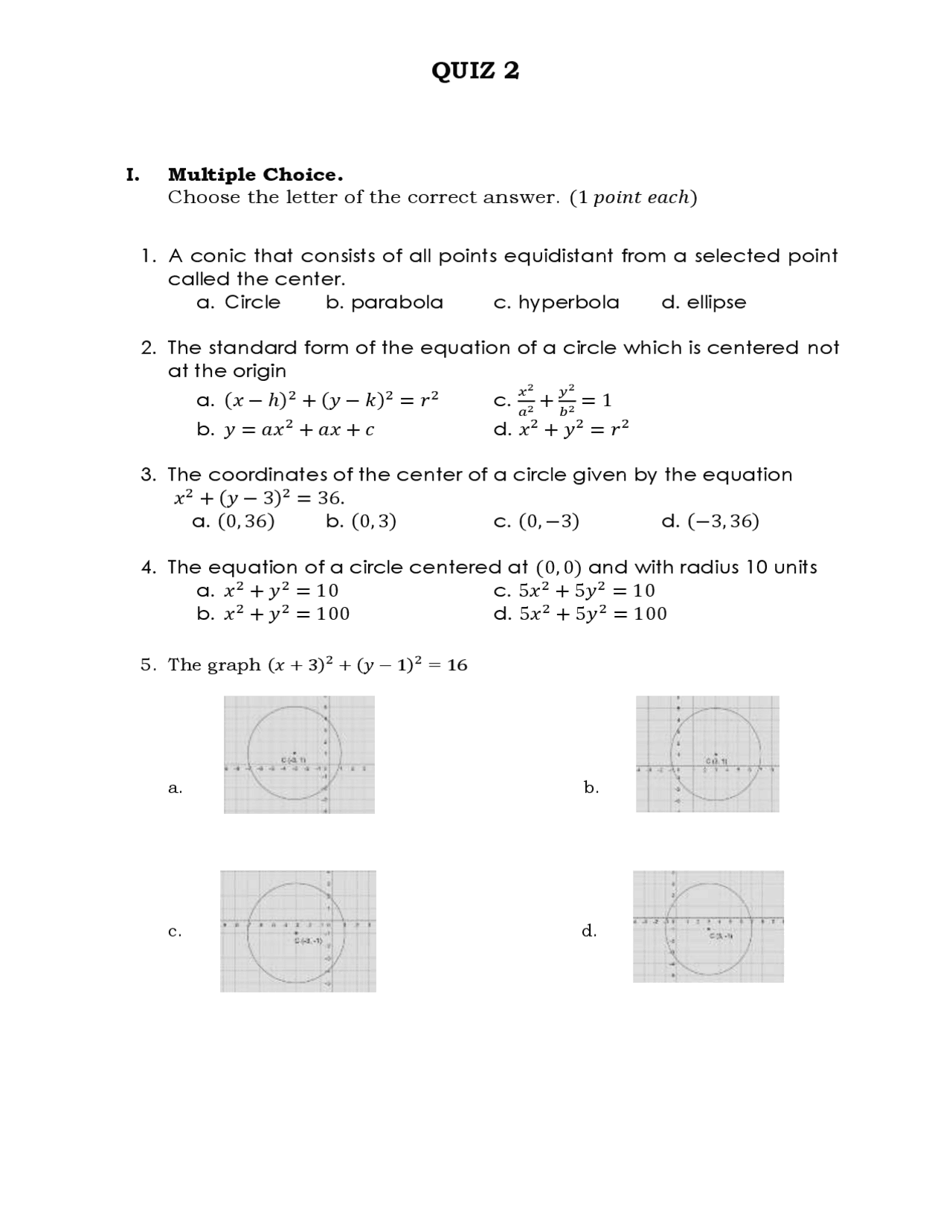 Quiz In The Subject Pre Calculus Docsity