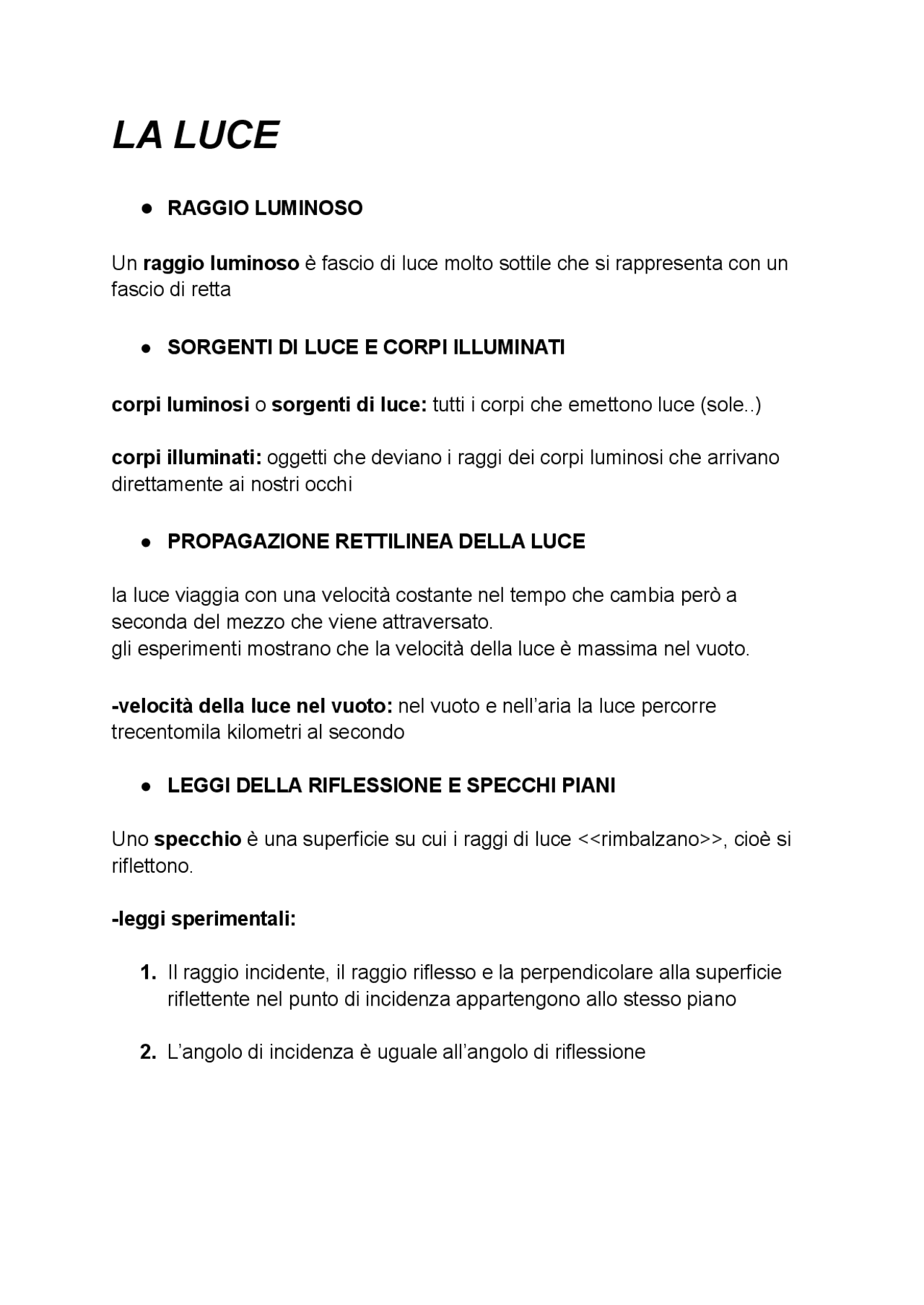 La Luce E Lottica Teoria E Formule Docsity