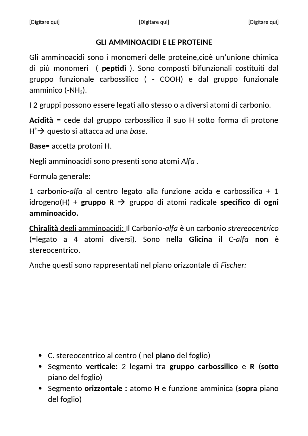 Schema Sui Punti Principali Di Amminoacidi E Proteine Docsity