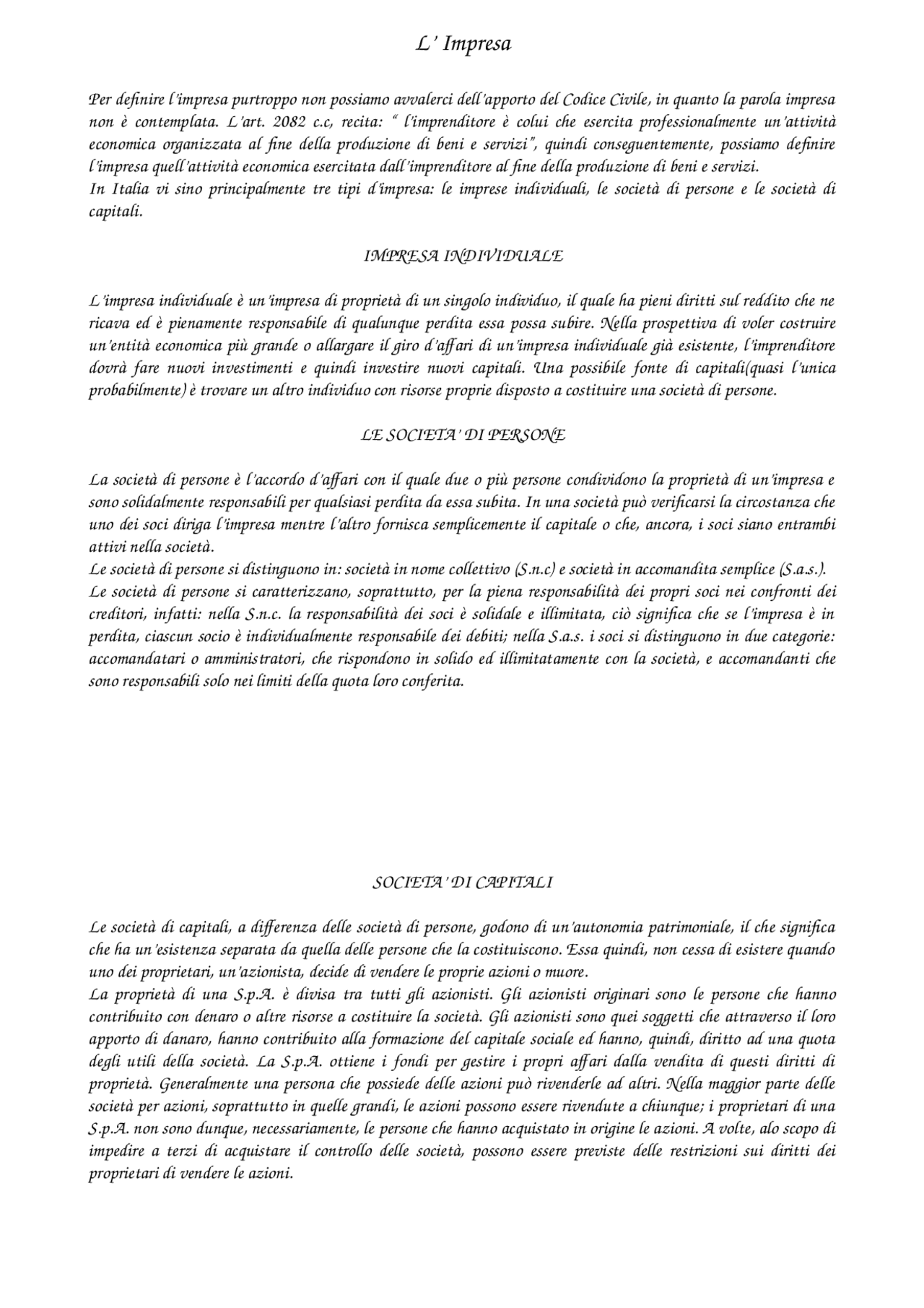 Riassunto Sulle Società Docsity