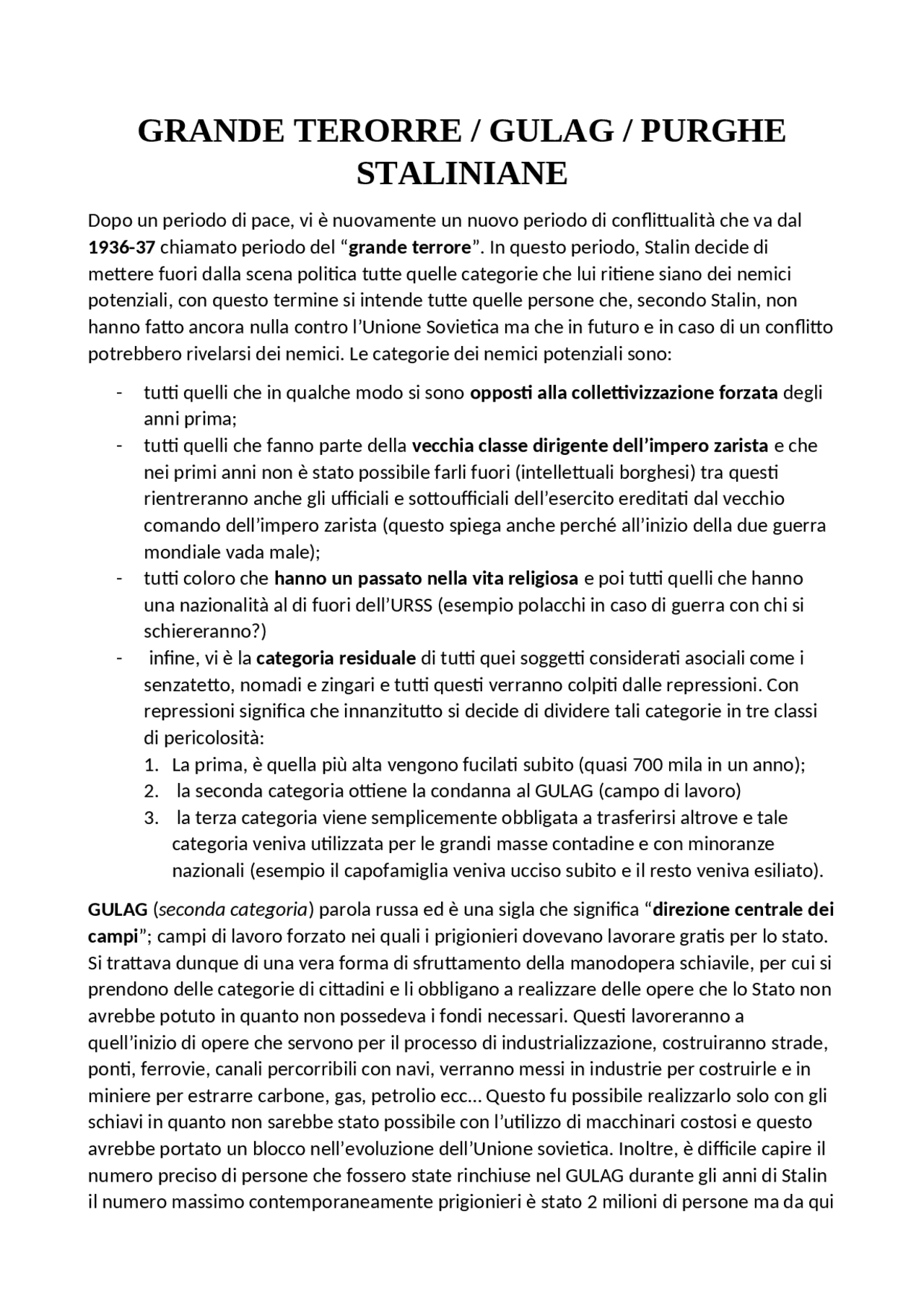 Cosa sono i Gulag - Spiegazione - Docsity