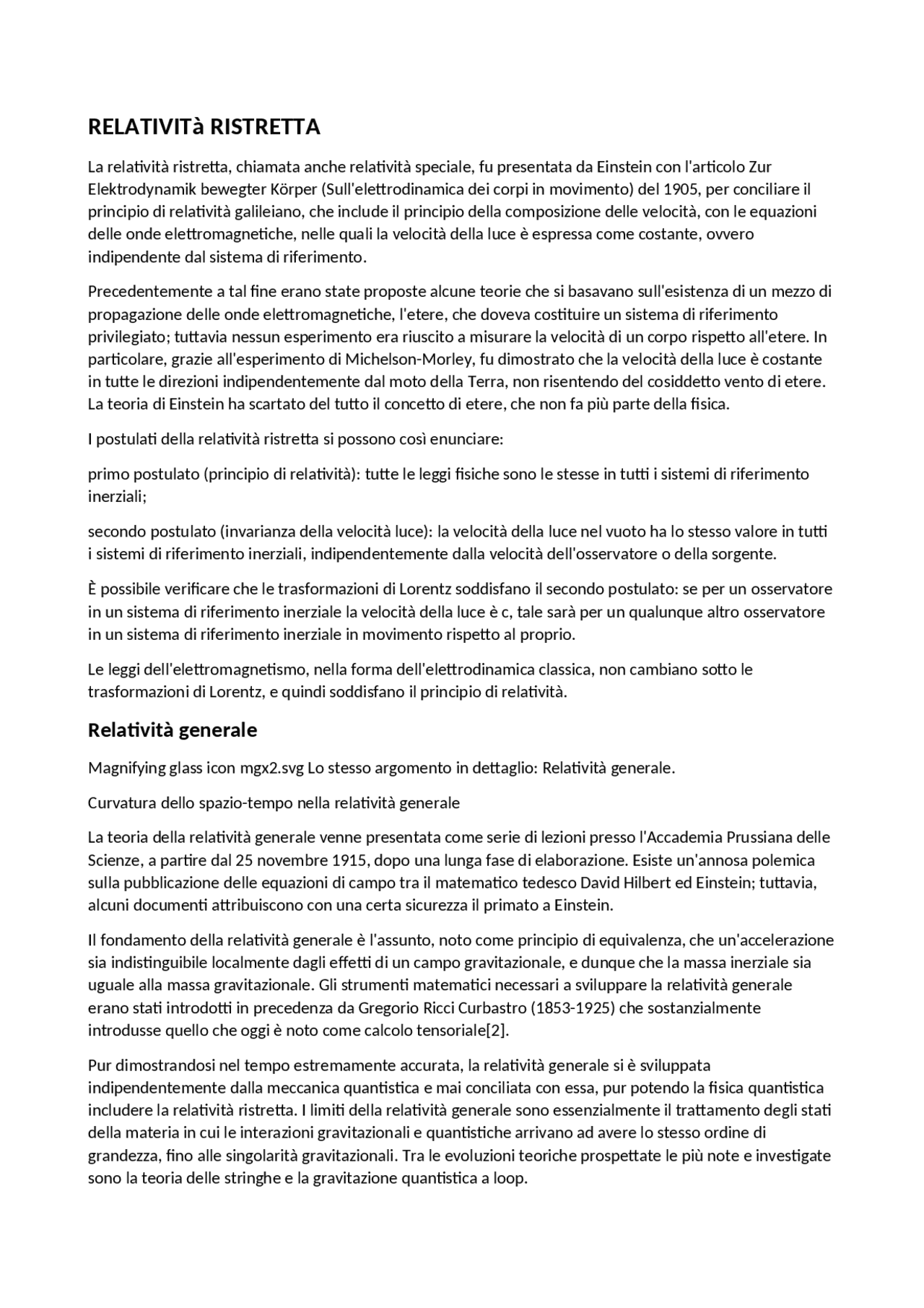 Relativita Ristretta E Generale Docsity