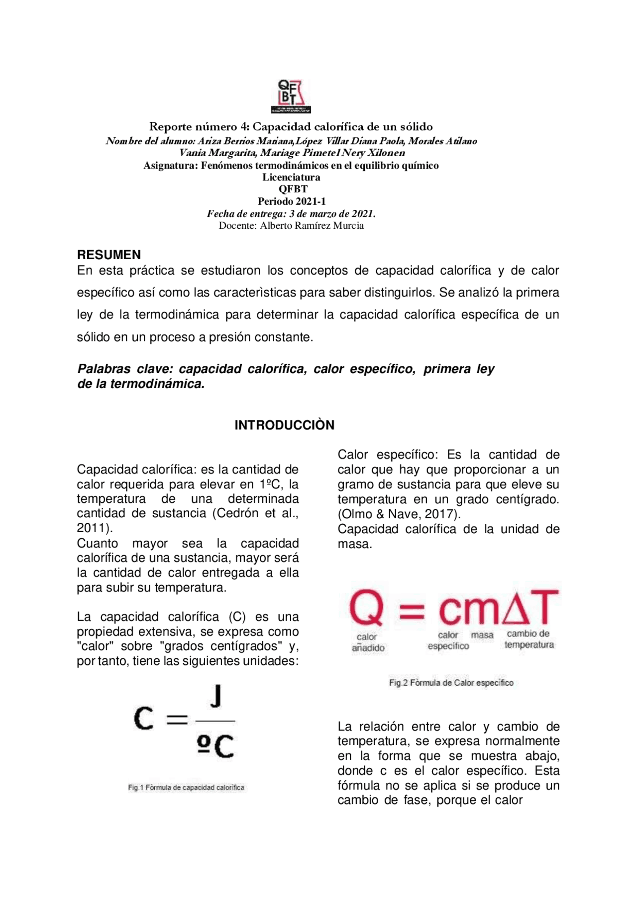 Termodinámica previo y reporte de práctica - Docsity