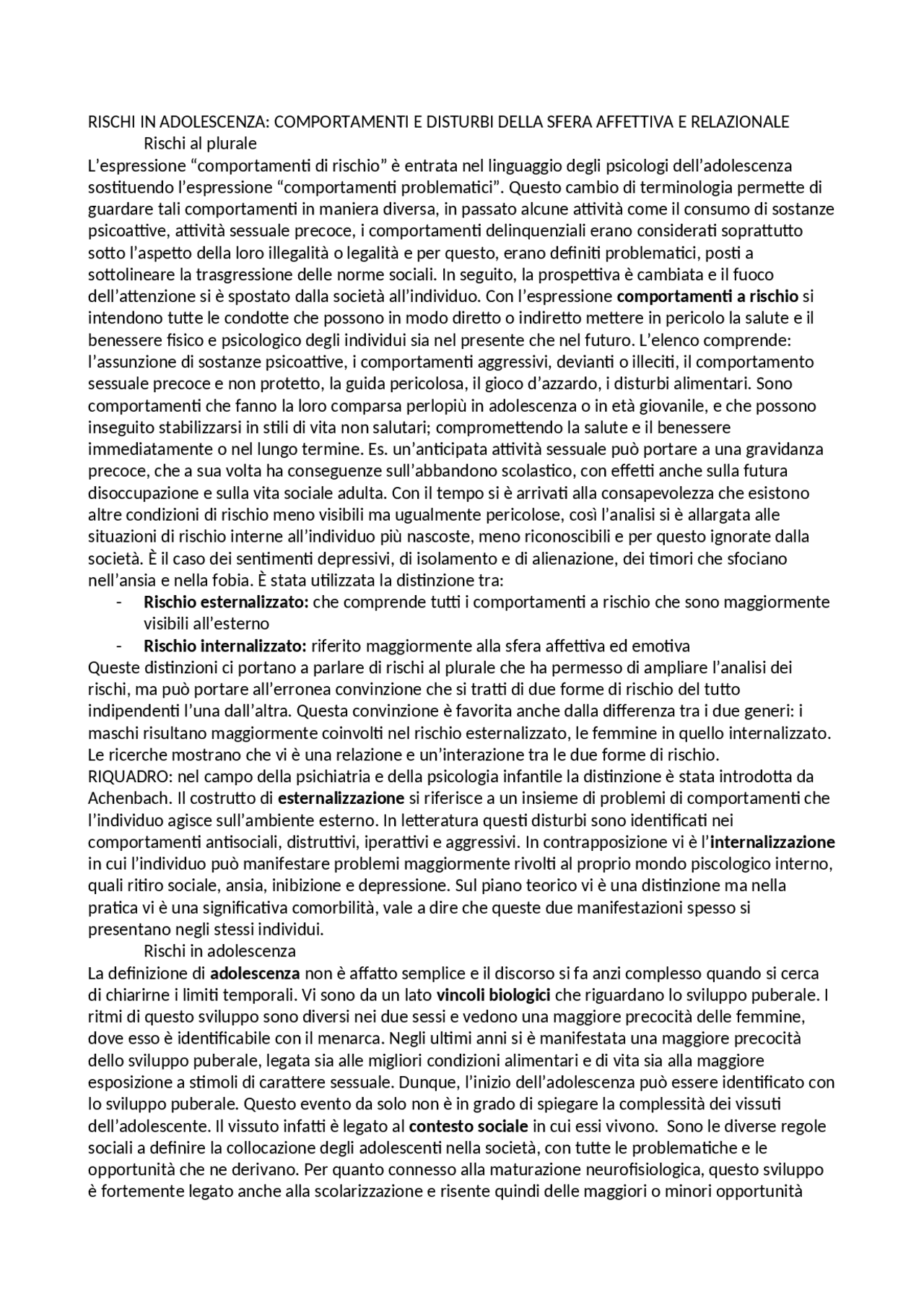 Rischi In Adolescenza Docsity