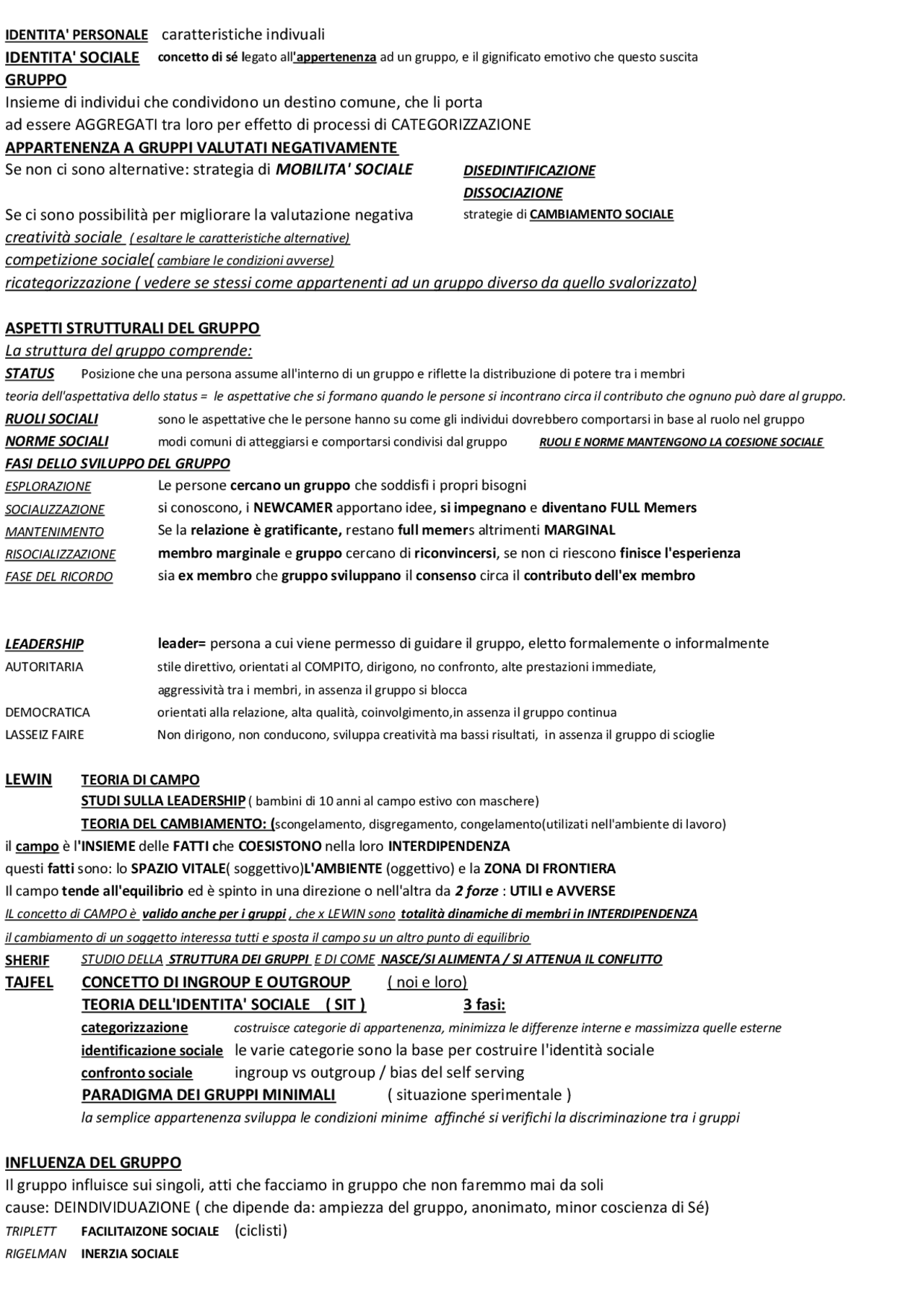 Interazione Nei Gruppi Riassunto Schematico Docsity