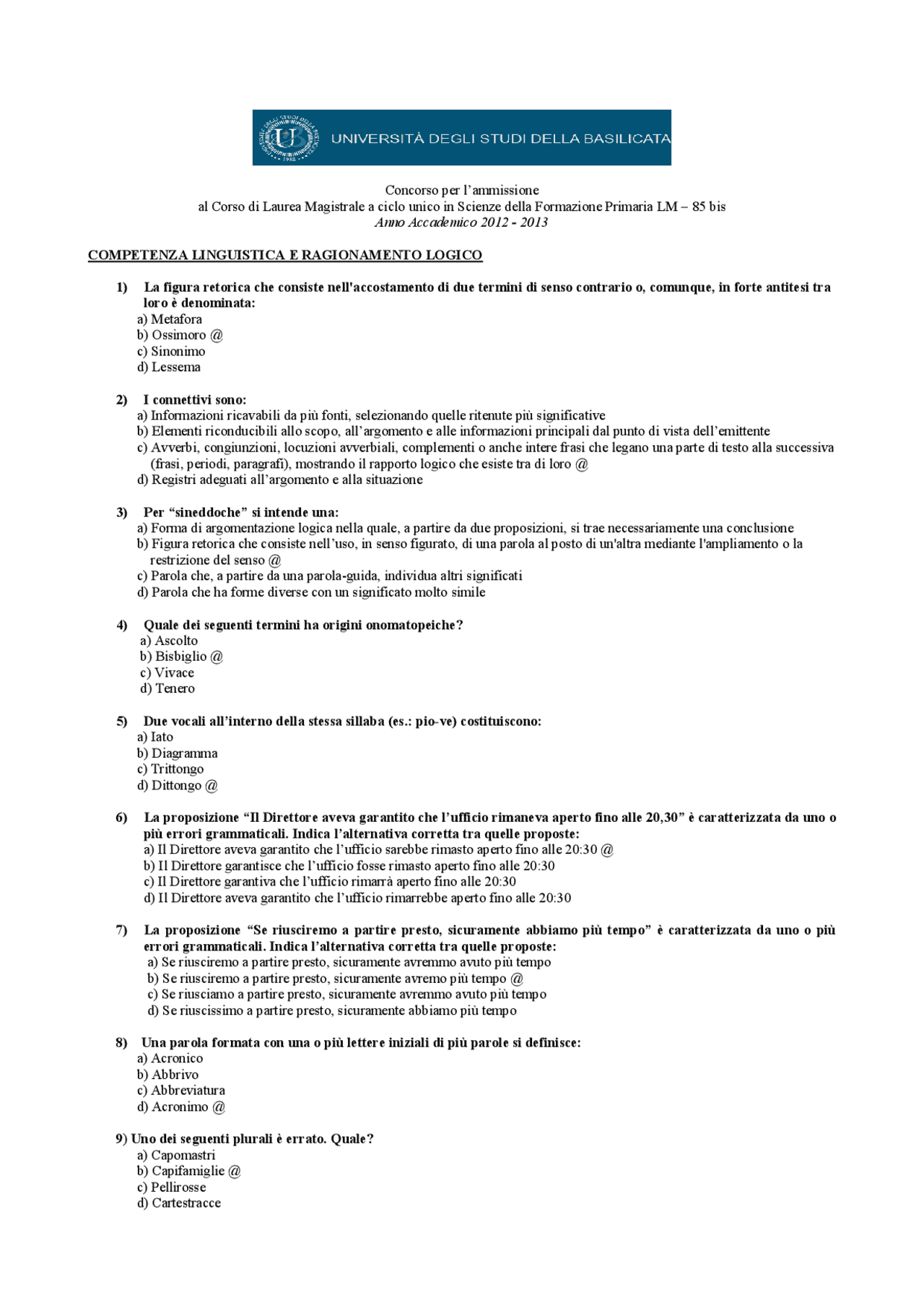Test Dingresso Scienze Della Formazione Primaria Test Dammissione