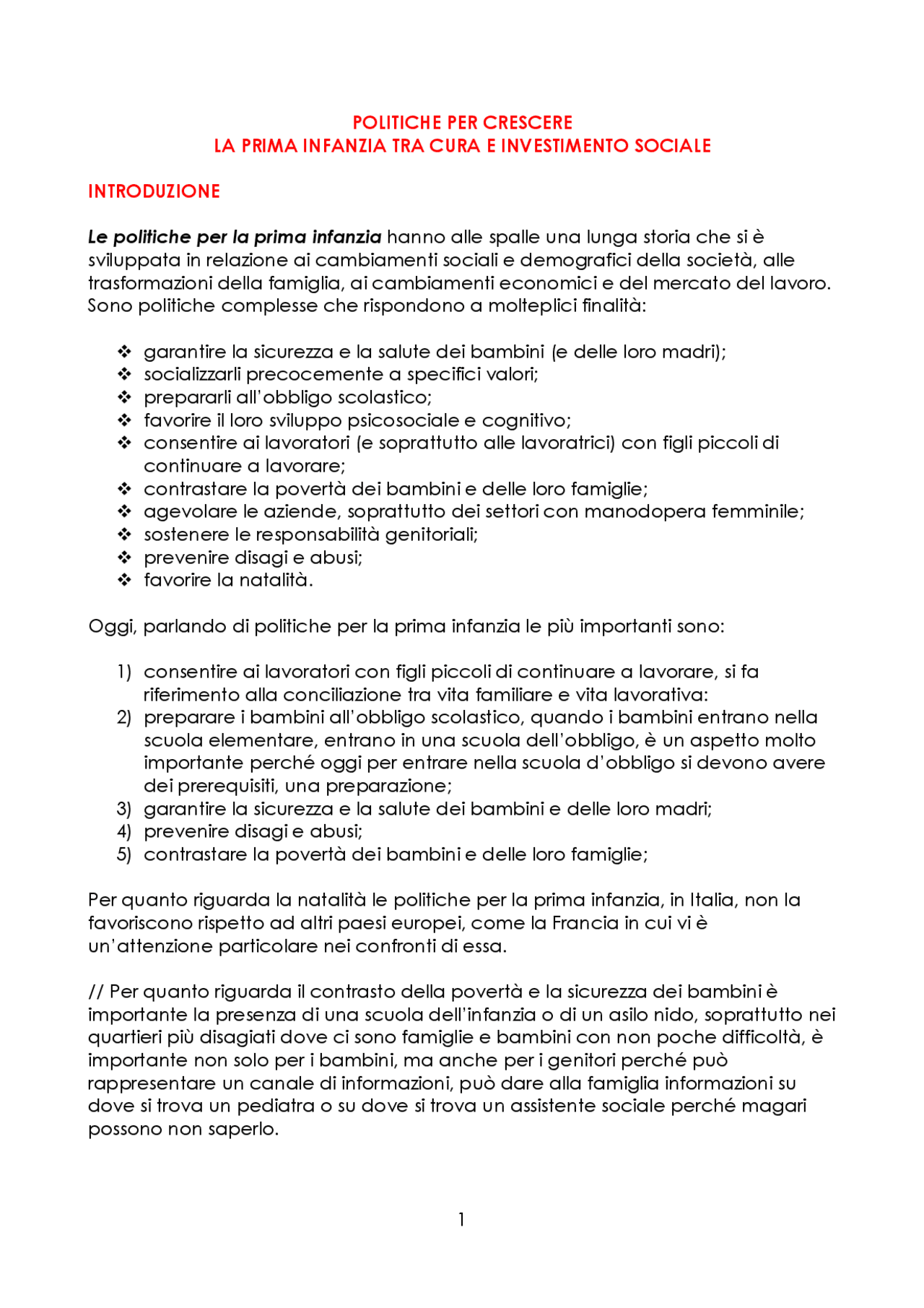 Riassunto Politiche Per Crescere Docsity