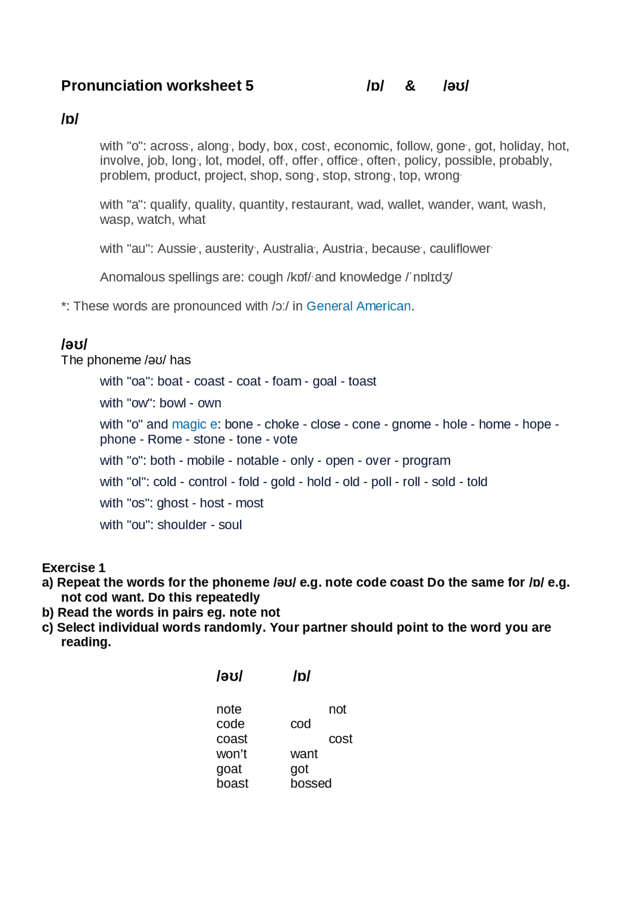 Pronunciation worksheet - Docsity