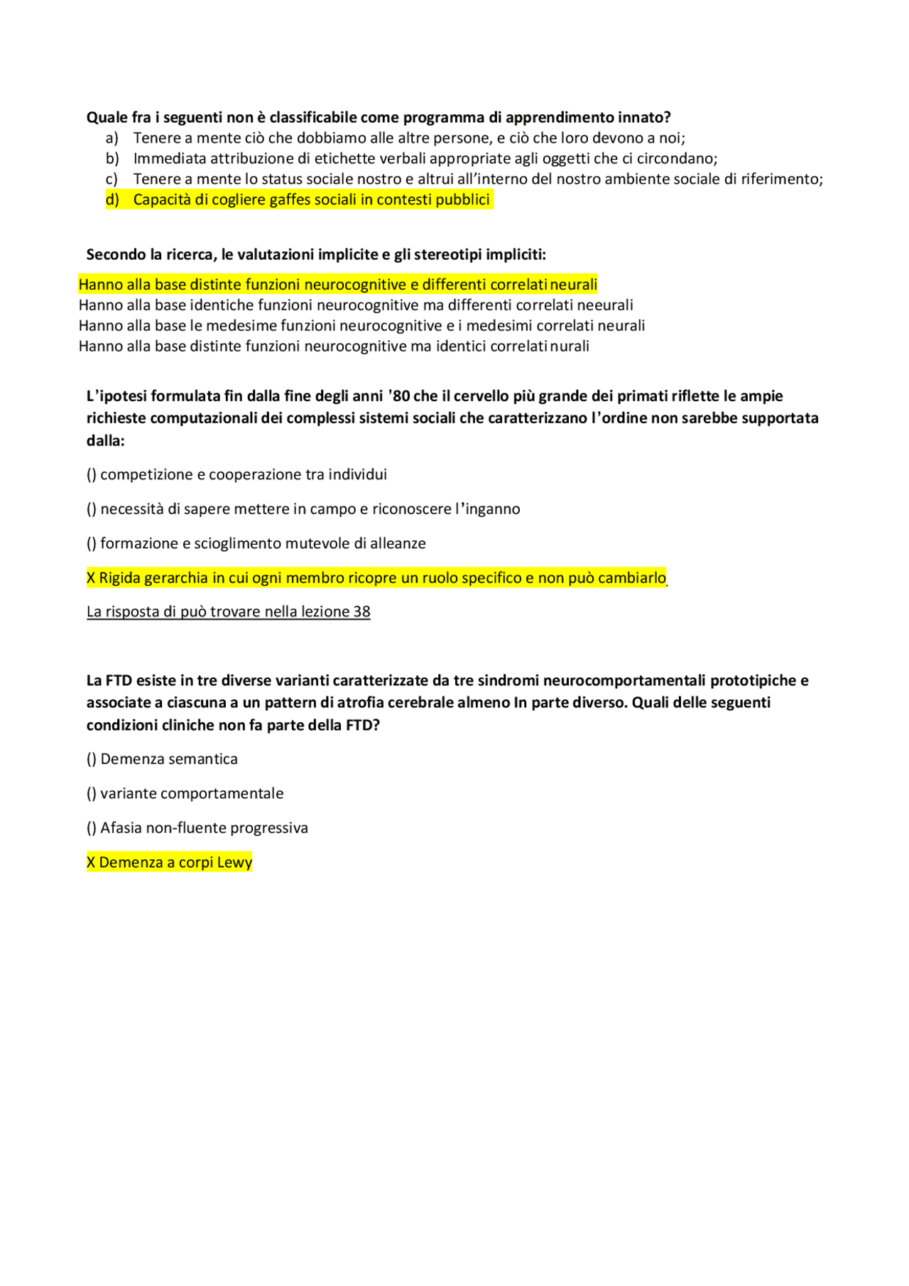 Set Domande Neuroscienze Docsity