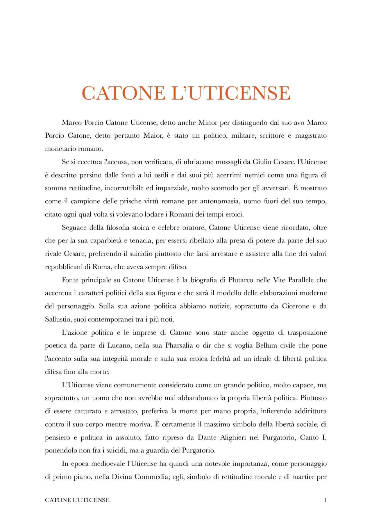 Catone l'uticense ricerca - Docsity