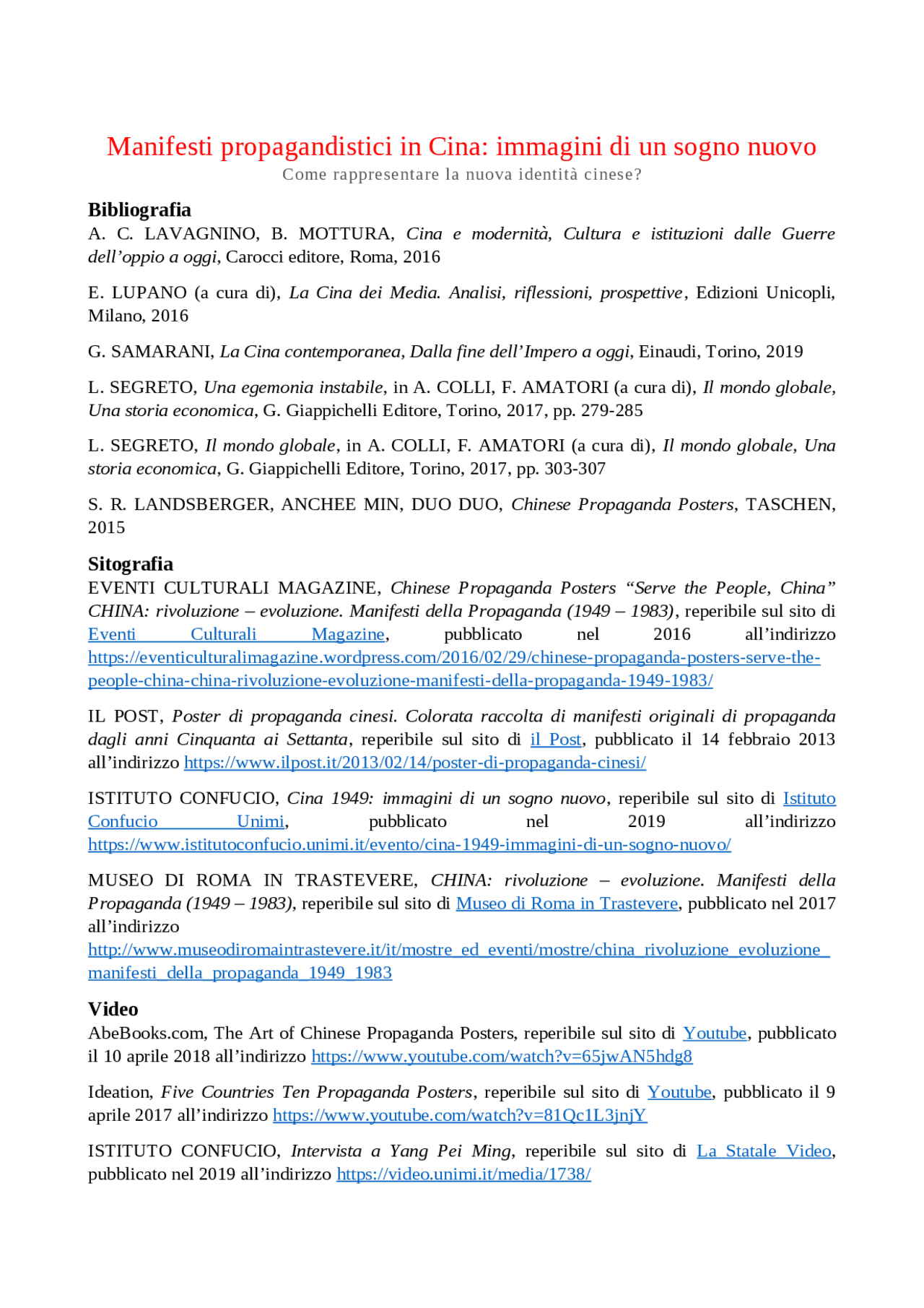 Dossier Cultura Cinese 2 Progaganda Cinese Docsity