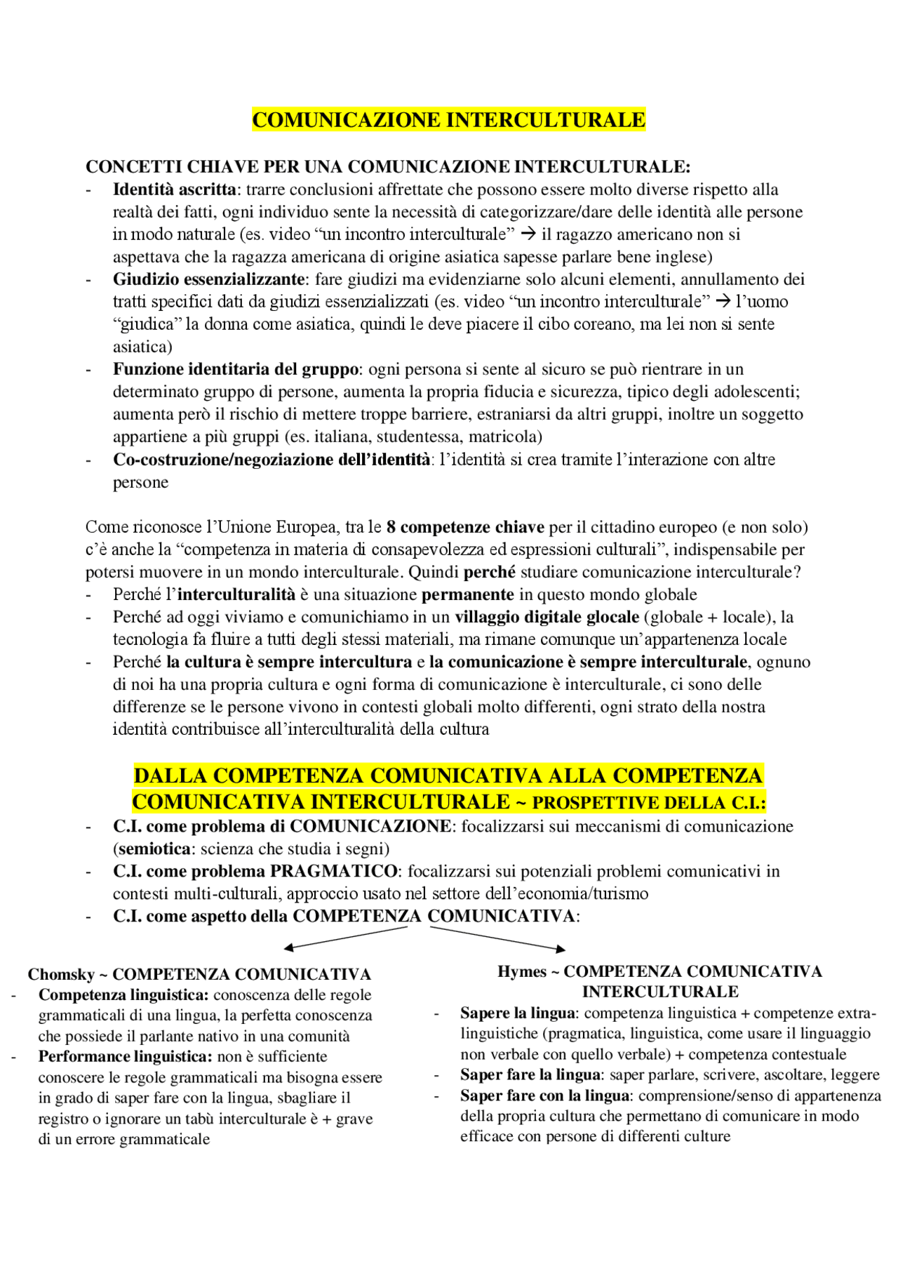 Comunicazione Interculturale 20202021 Docsity