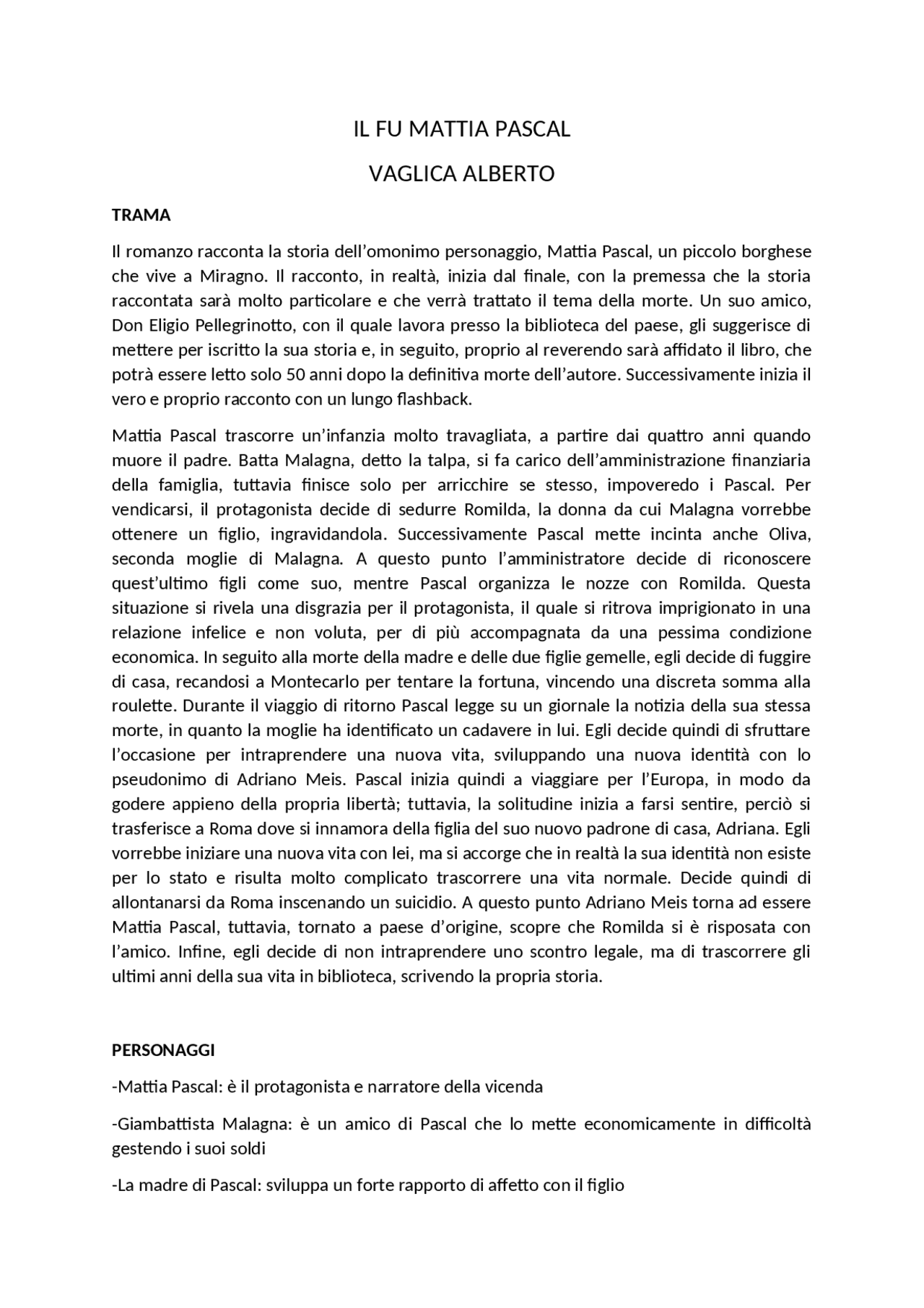 Scheda Libro De Il Fu Mattia Pascal Docsity