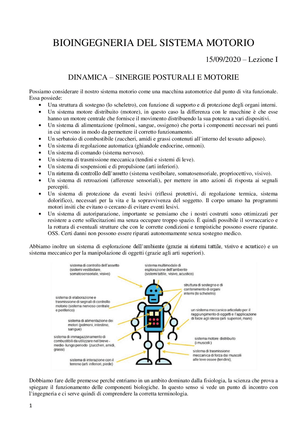 Appunti Bioingegneria Del Sistema Motorio Docsity