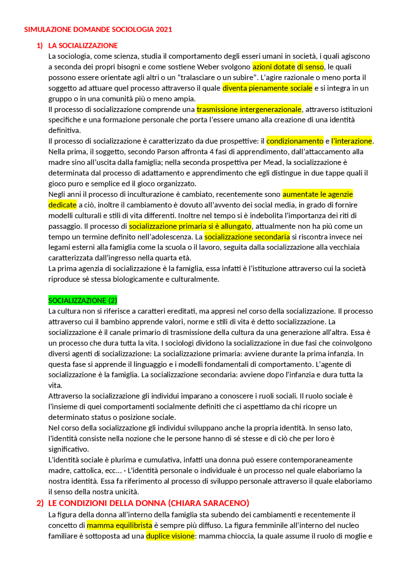 Domande Aperte Sociologia Generale Docsity