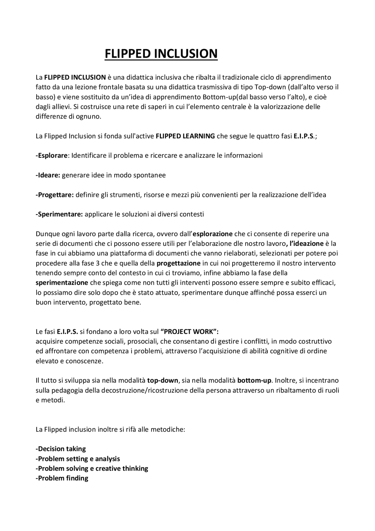 Concetto Di Flipped Inclusion Docsity
