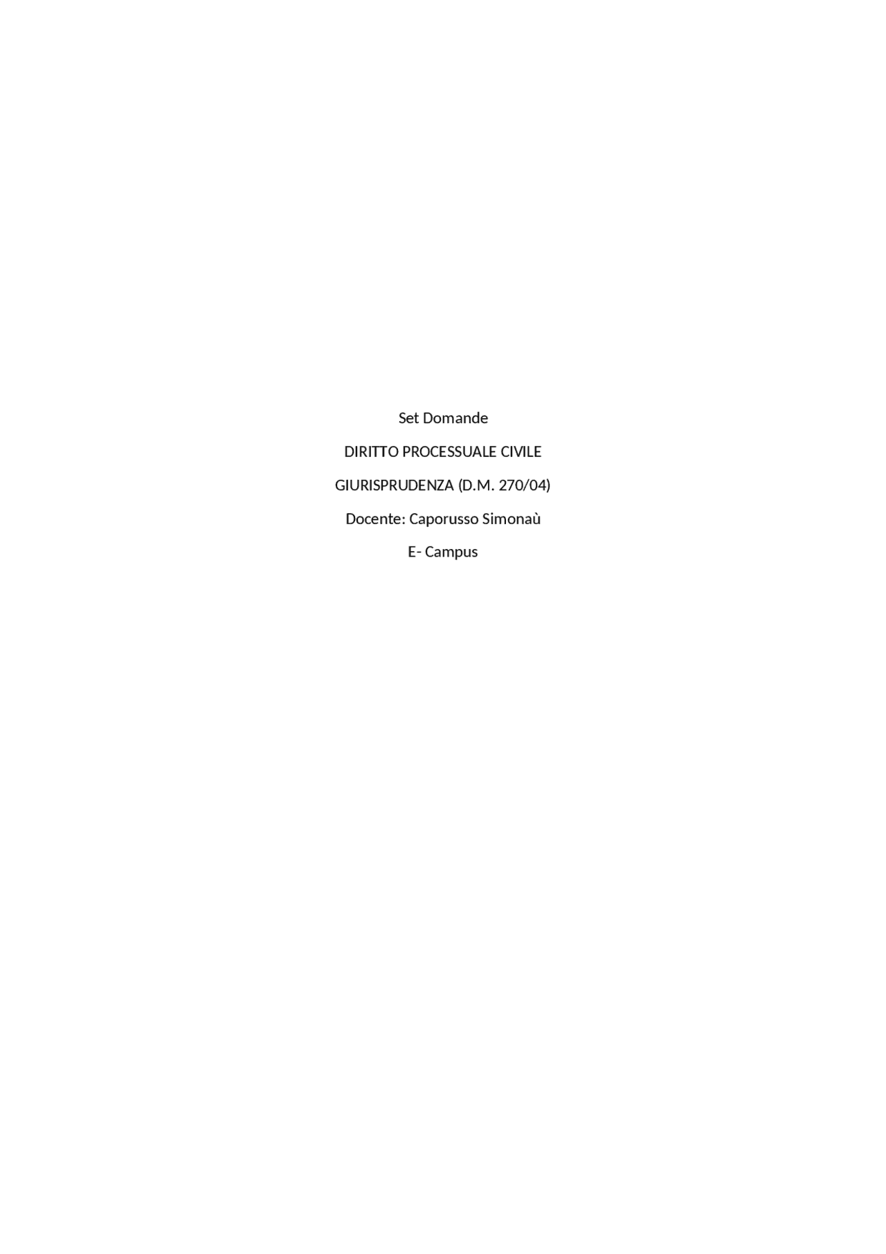 Set Domande Multiple Diritto Processuale Civile Docente Caporusso