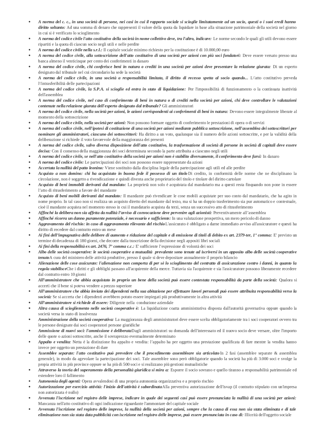 Quiz Diritto Commerciale Pegaso Docsity