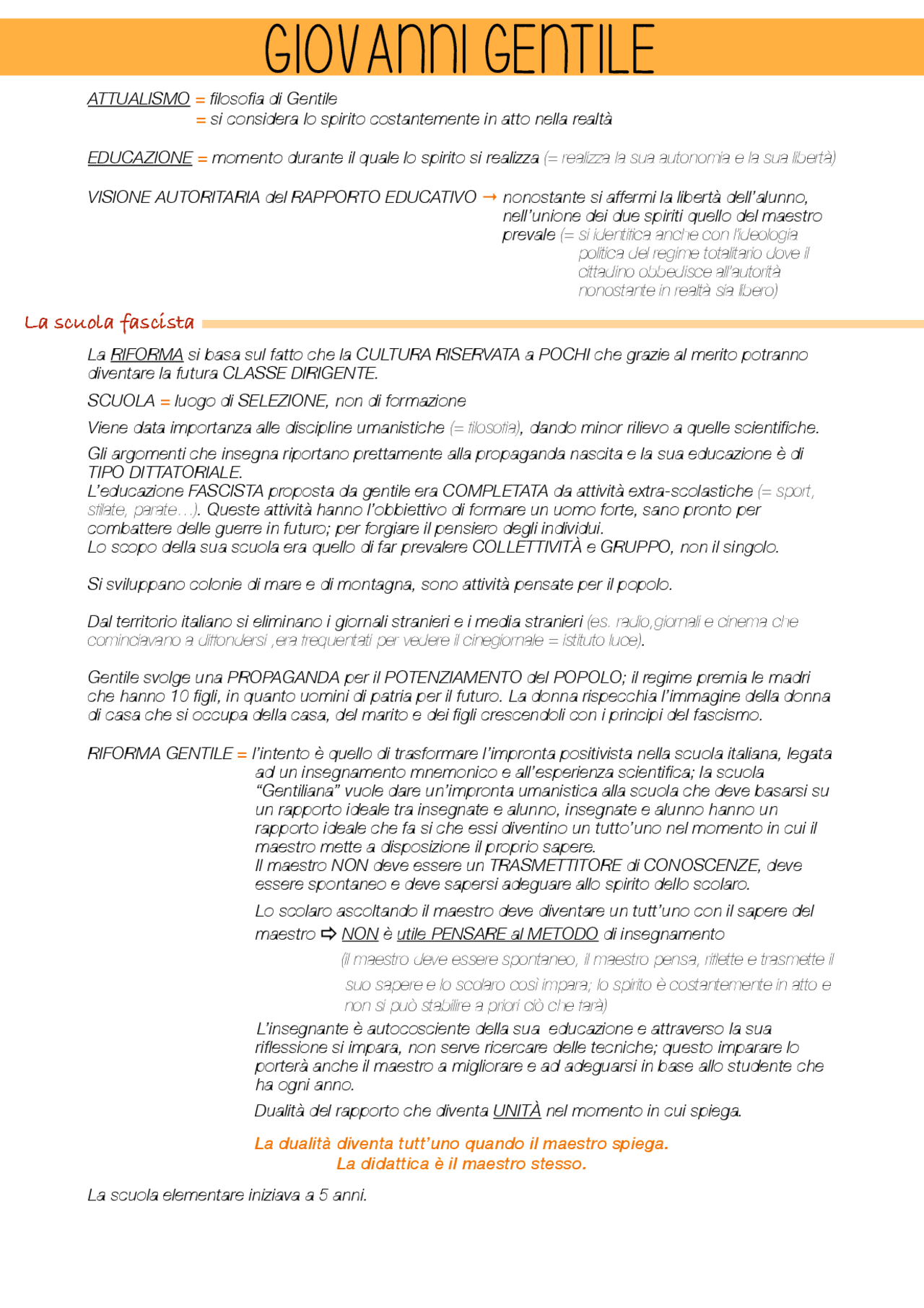 Giovanni Gentile E La Scuola Fascista Docsity