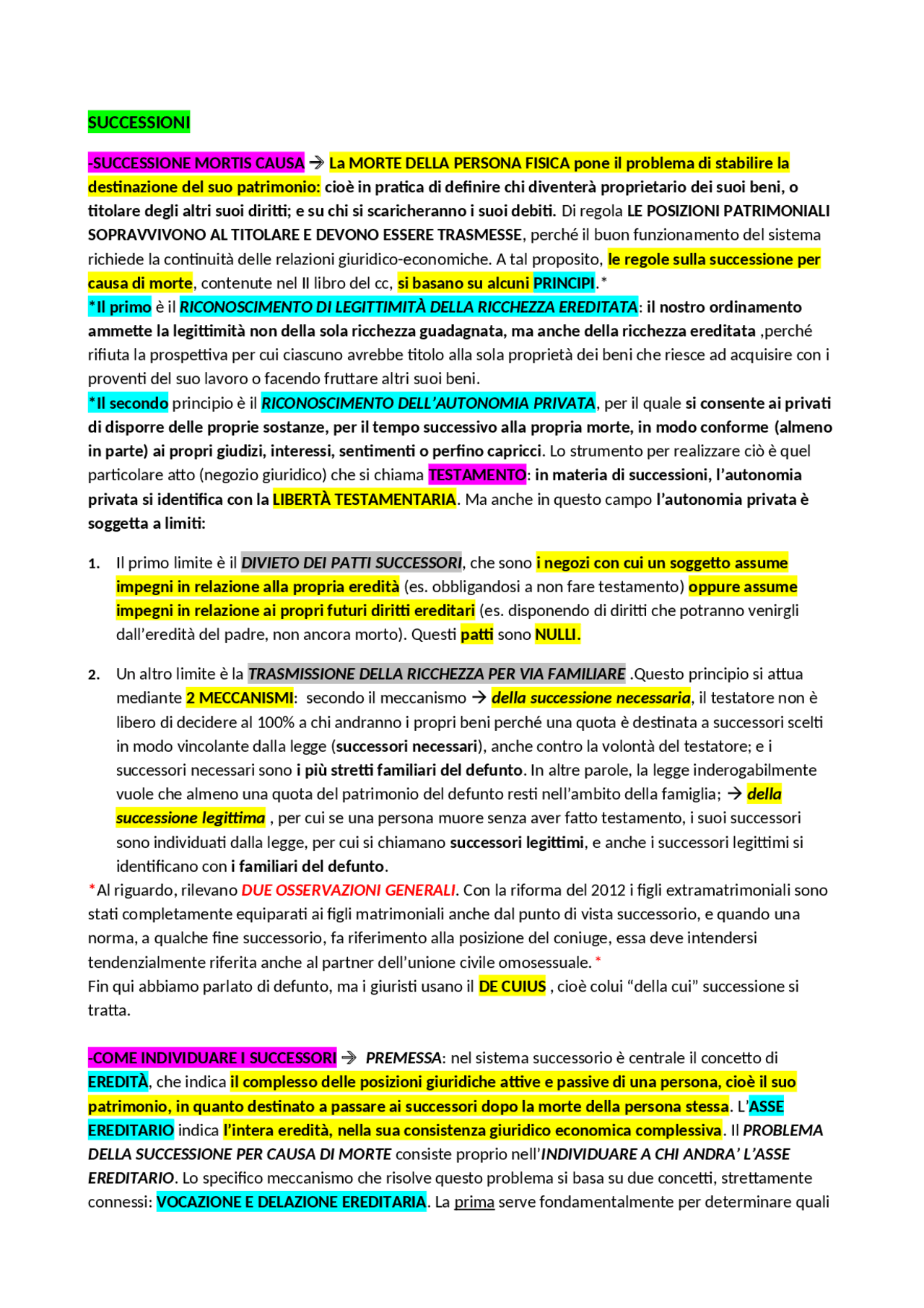 Sintesi Successioni Mortis Causa Docsity