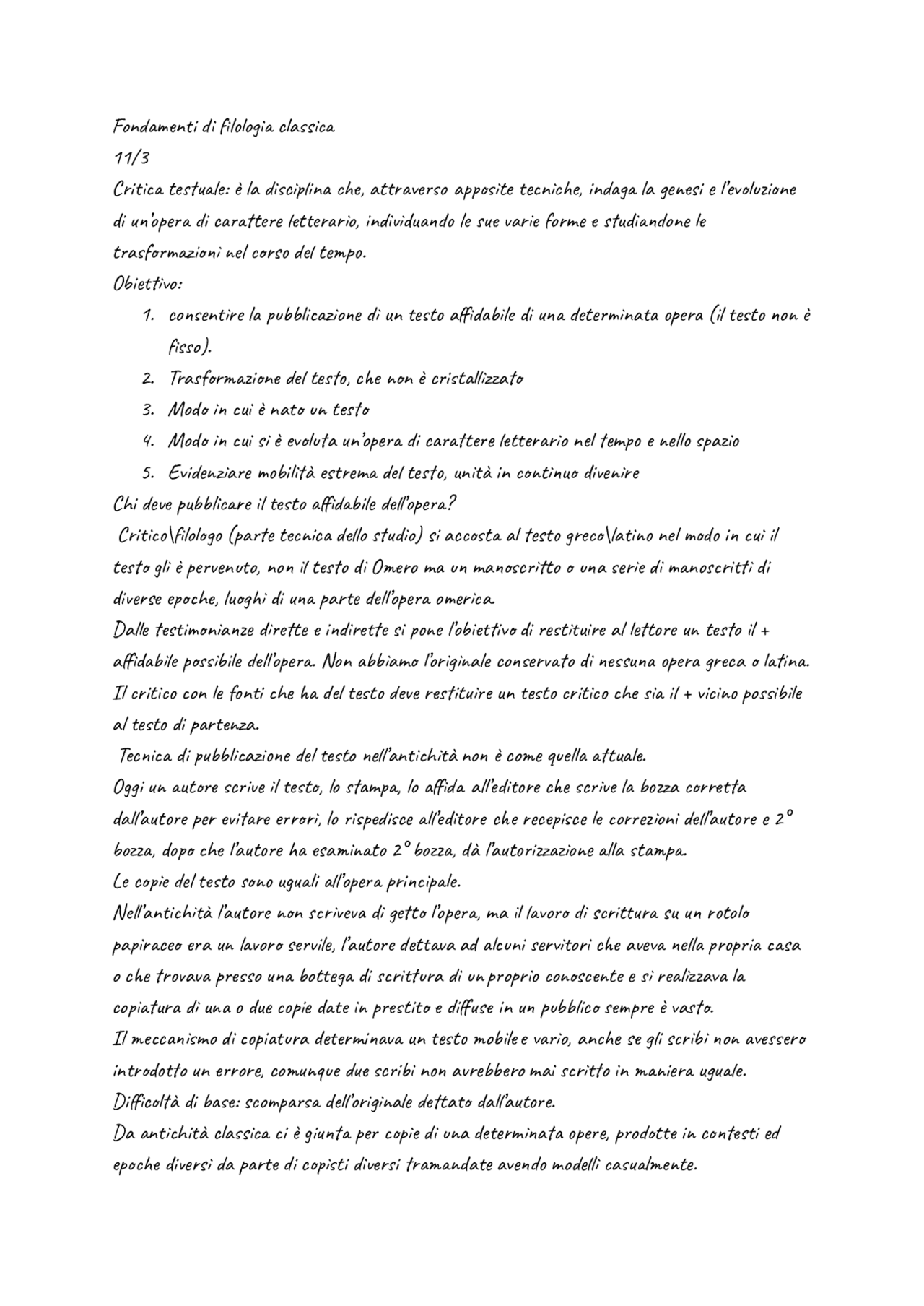 Appunti Lezione Di Filologia Classica Docsity