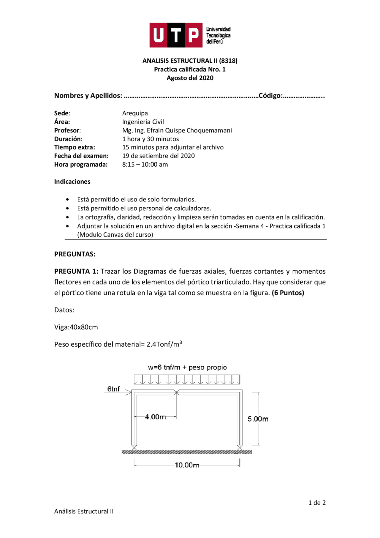 Examen De Analisis Estructural Docsity